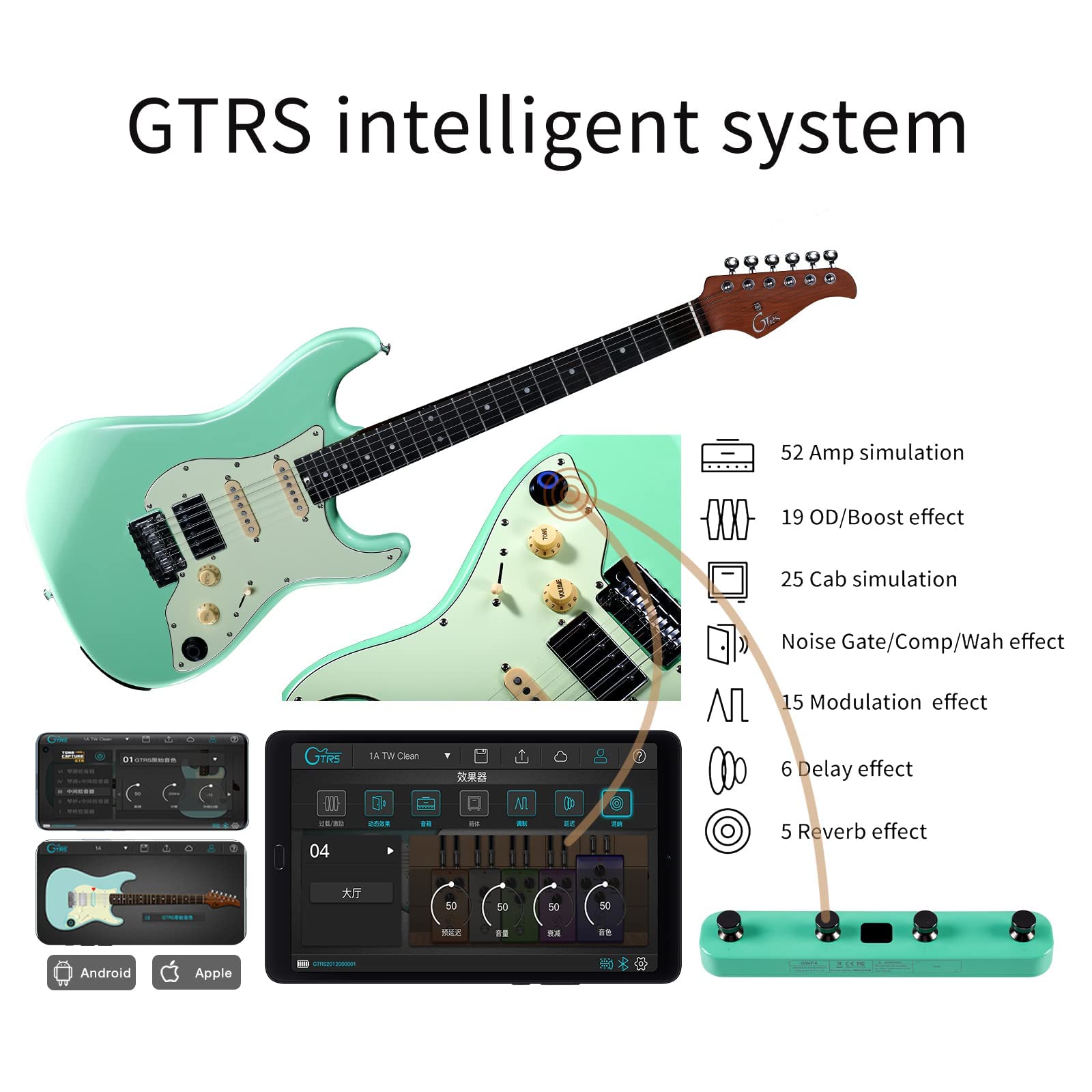 MOOER GTRS S800 Green with Wireless Footswitch Controller and MOOER Guitar Amplifier Combo 15W Green