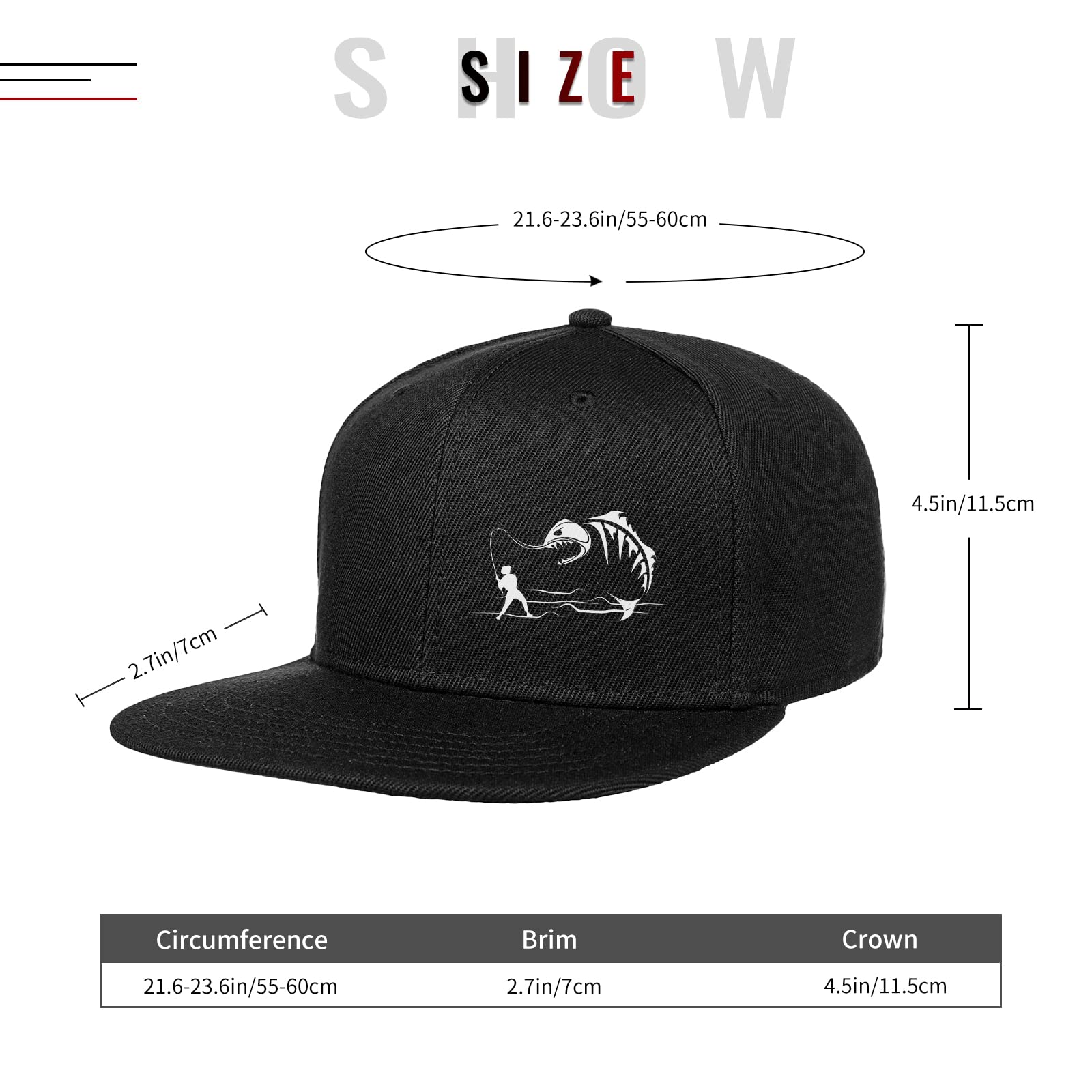 MASRIN Snapback Hats for Men-Flat Bill Hats,Fishing Hat,Fish Hat,Black Baseball Cap Gift for Men Trucker Dad