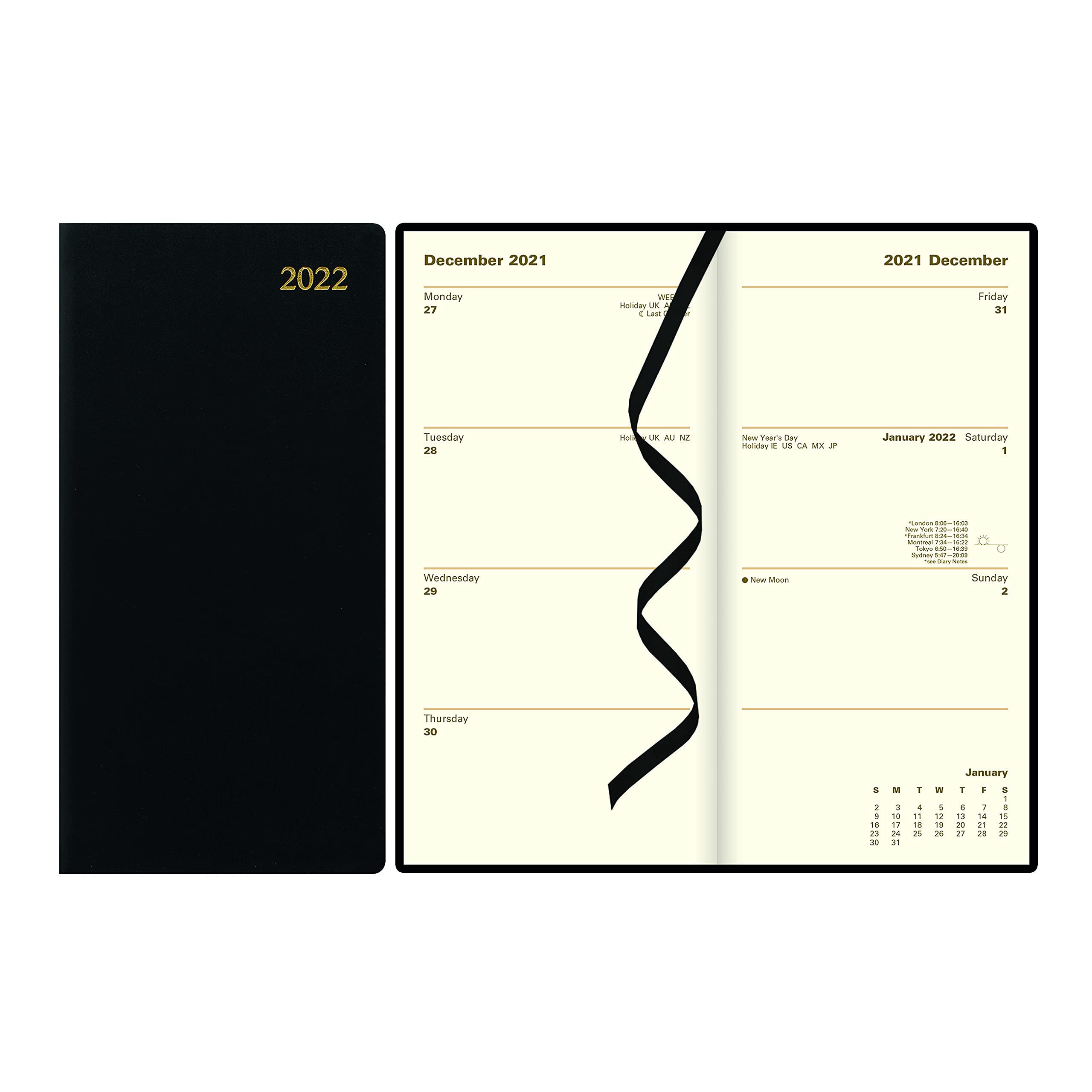 LETTS Signature Weekly/Monthly Planner, 12 Months, January to December, 2023, Week-to-View, Bonded Leather, 6.625" x 3.25", Black (C38SUBK-22)