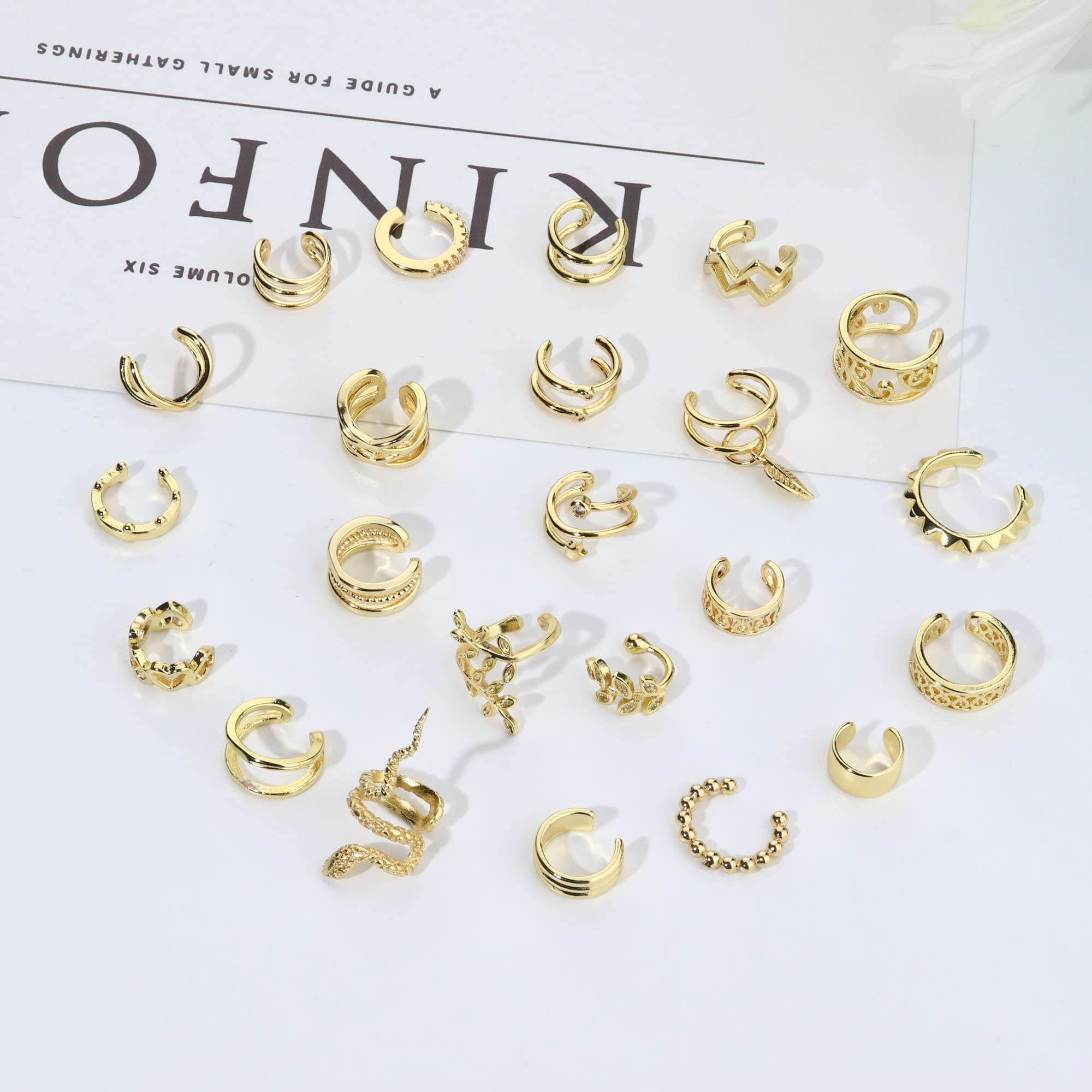 LOYALLOOK 23Pcs Ear Cuffs Earrings Set for Women 𝐍𝐨𝐧-𝐏𝐢𝐞𝐫𝐜𝐢𝐧𝐠 Cartilage Clip On Helix 𝐖𝐫𝐚𝐩 𝐄𝐚𝐫𝐫𝐢𝐧𝐠 𝐀𝐝𝐣𝐮𝐬𝐭𝐚𝐛𝐥𝐞 Snake Leaf Ear Clip 𝐅𝐚𝐤𝐞 𝐂𝐚𝐫𝐭𝐢𝐥𝐚𝐠𝐞 𝐄𝐚𝐫𝐫𝐢𝐧𝐠 Silver Tone
