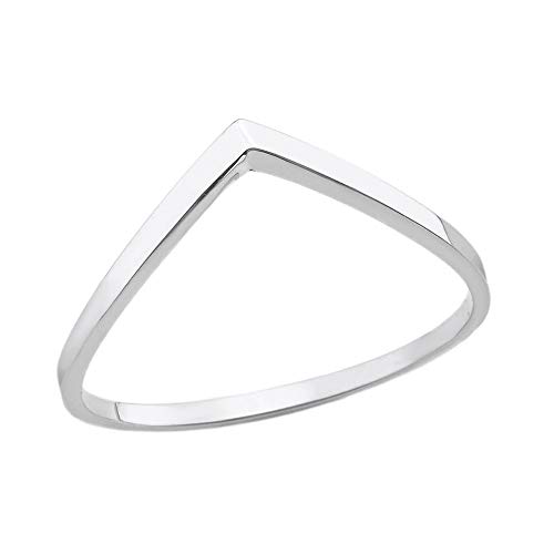 High Polish Sterling Silver Stackable V Shape Chevron Curved Ring (Size 7.75)