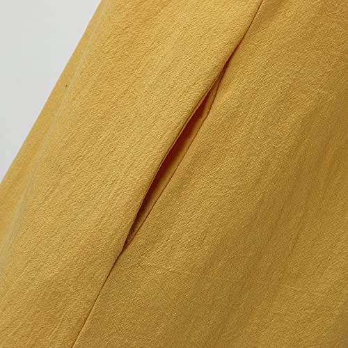 Lightweight Shift Dress for Women Button V Neck Lapel Collar Loose Dress Solid Color Pockets Loose Dress
