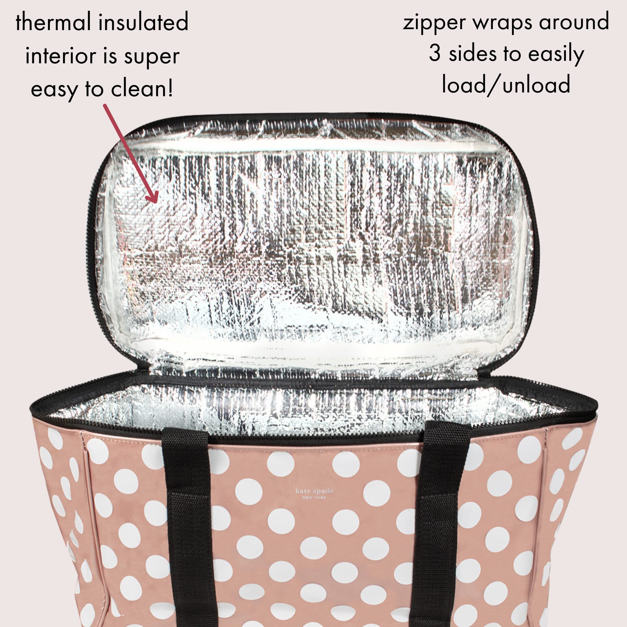 Kate Spade New York Large Capacity Insulated Cooler Bag, Soft Sided Portable Beach Cooler Tote for Women, Jumbo Dot