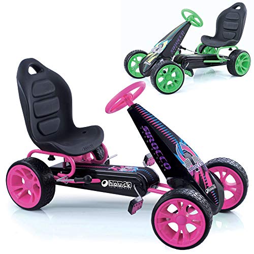 Hauck Sirocco - Racing Go Kart | Pedal Car | Low profile rubber tires | Pedal power auto-clutch free-ride | Adjustable seat - Pink, Large