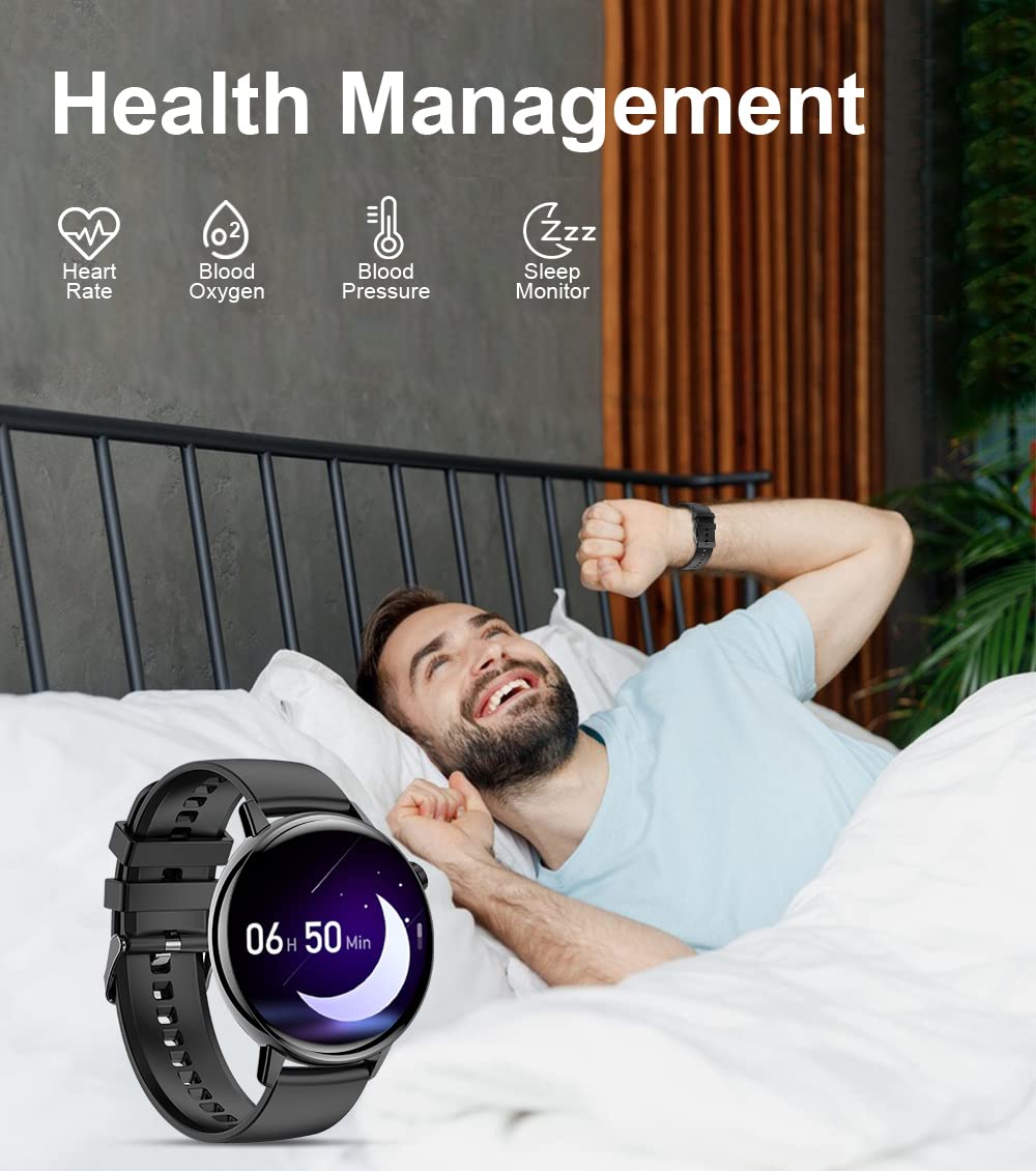 HOK Smart Watch 2023 Bluetooth Call & Text Receive/Dial Smartwatch for Android & iOS Phone with 1.32’ HD Screen Fitness Tracker with Heart Rate Sleep Monitor Pedometer Waterproof for Women Men(Black)