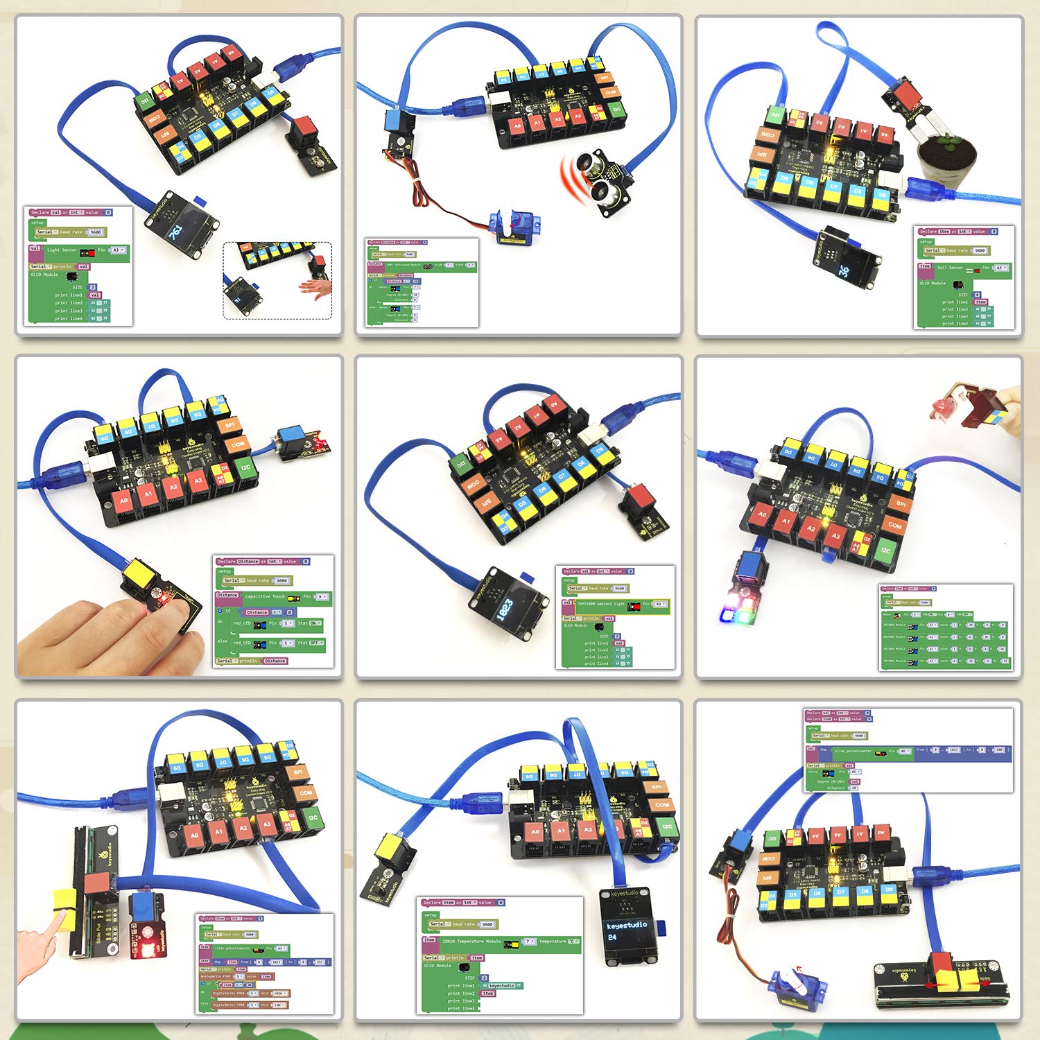KEYESTUDIO Starter Kit V2 for Arduino with RJ11 Connector, Great STEM Education Kit for Students, Teachers and Hardware Enthusiast