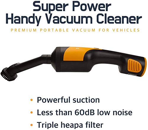 High Power Mini Car Handy Handheld Portable Vacuum Cleaner for Vehicles 60dB Low Noise DC 12V 12ft Long line Washable Hepa Filter European Design