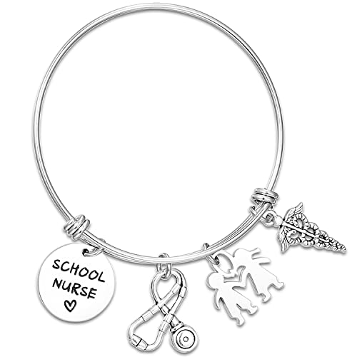 Kivosliviz School Nurse Appreciation Gifts Bracelet for Women School Nurses Week Gift Graduating Nursing Bangle Ornament Thank You Registered School Nurse Jewelry