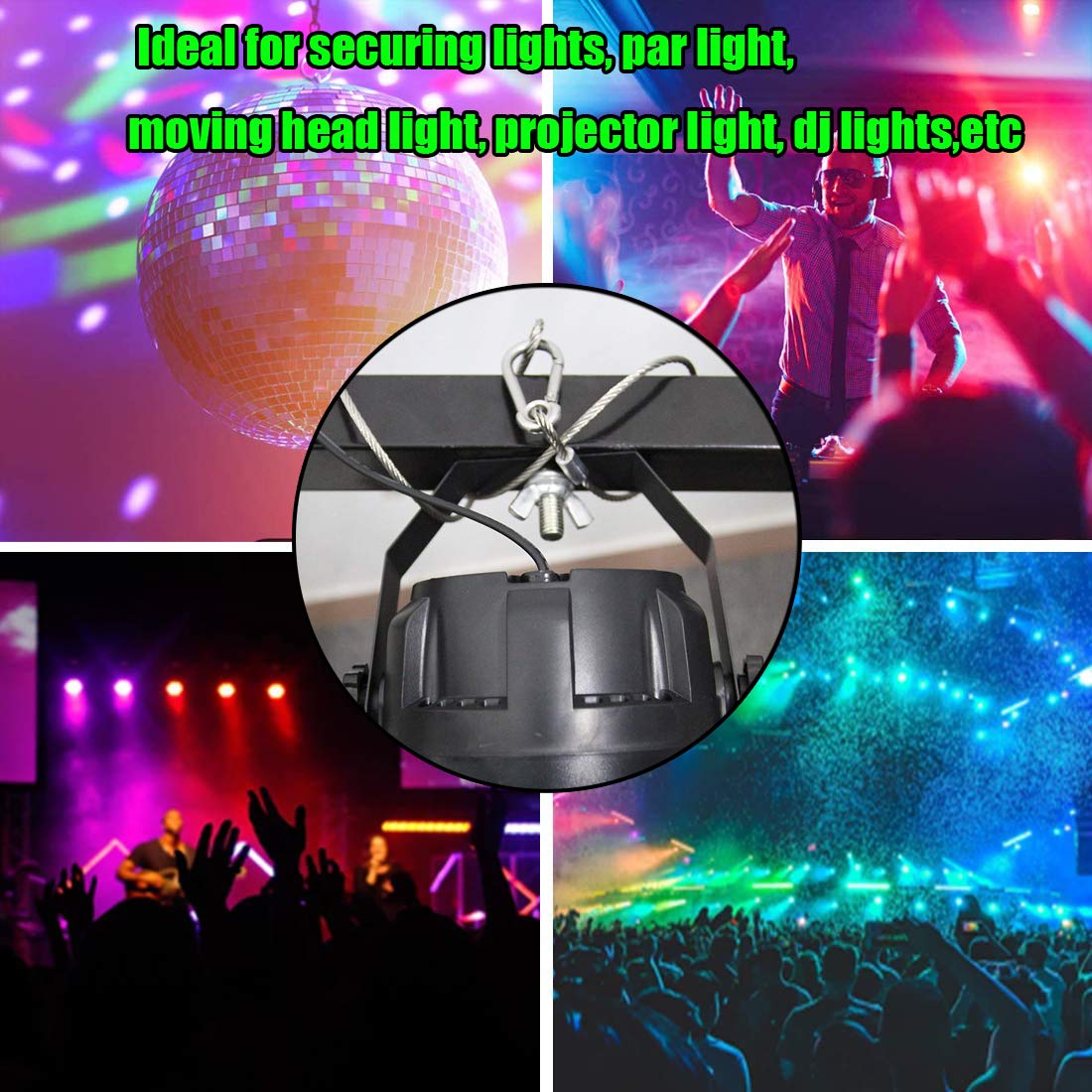 M-FV Stage Lights Safety Cable 110lb 176lb Load Duty 31.5’’ Stainless Steel Safety Rope for DJ Stage Lighting Par Light Moving Head Light (4mm-4pack)