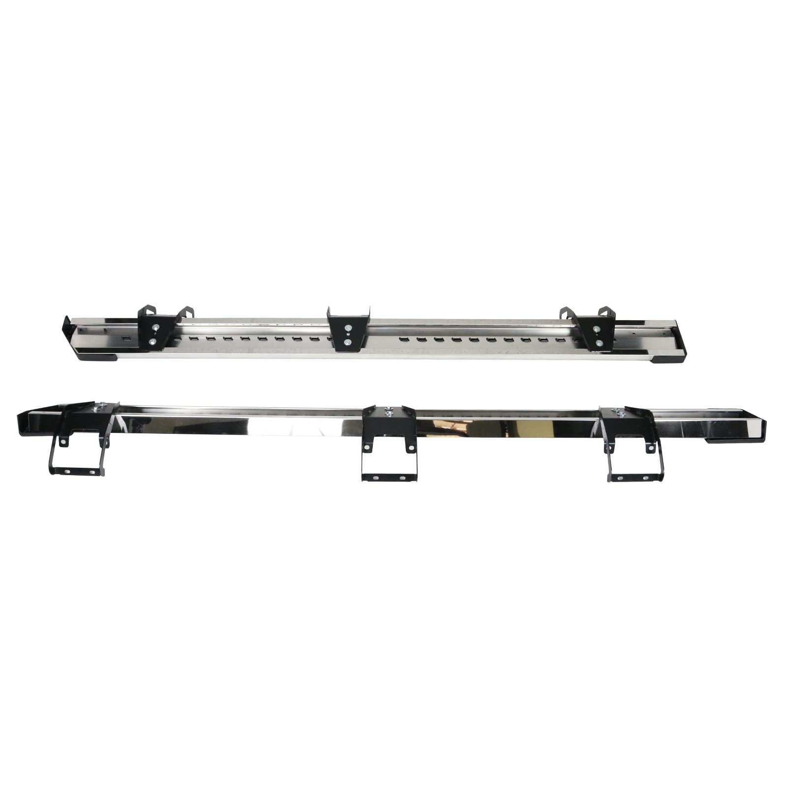 IKON MOTORSPORTS, Running Boards Compatible With 2015-2023 Ford F150 SuperCrew Cab, V Style Silver Steel Side Step Bar Nerf Bar