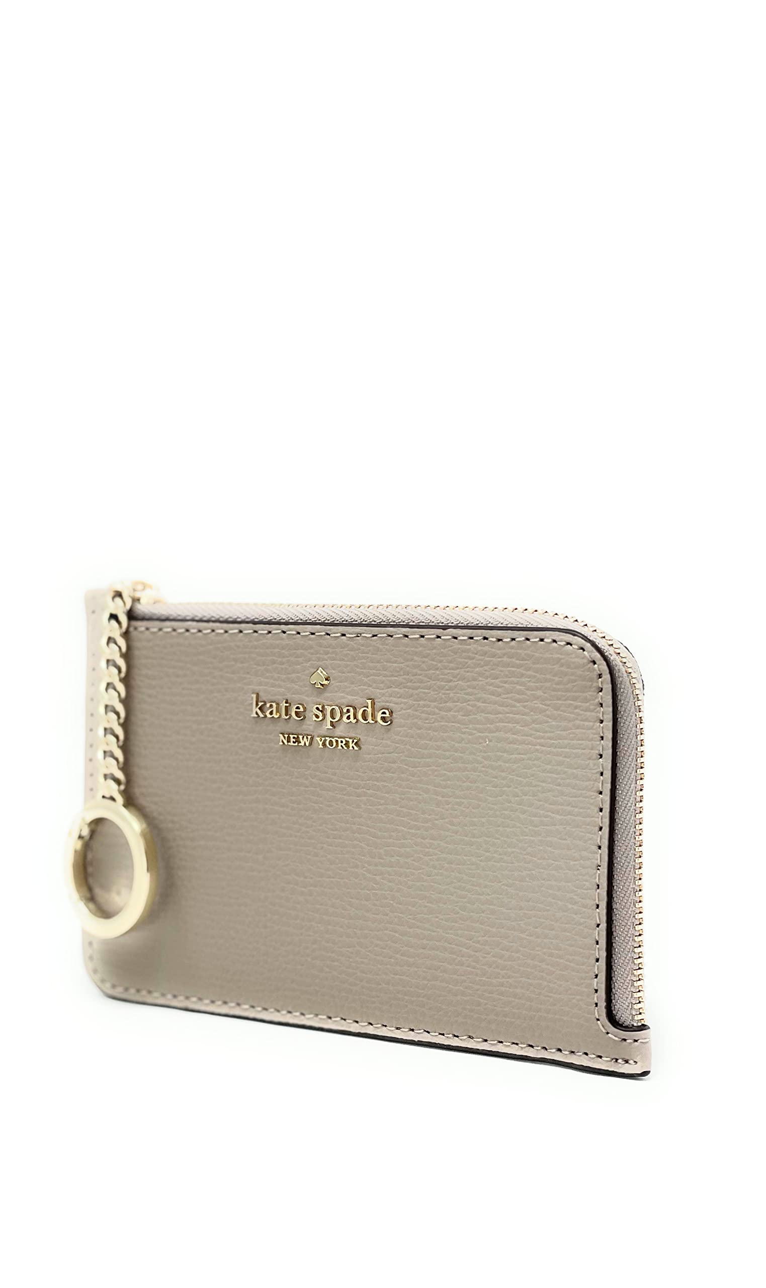 Kate Spade womens, unisex Darcy medium l-zip Laether card holder with Key Ring In Warm Taupe