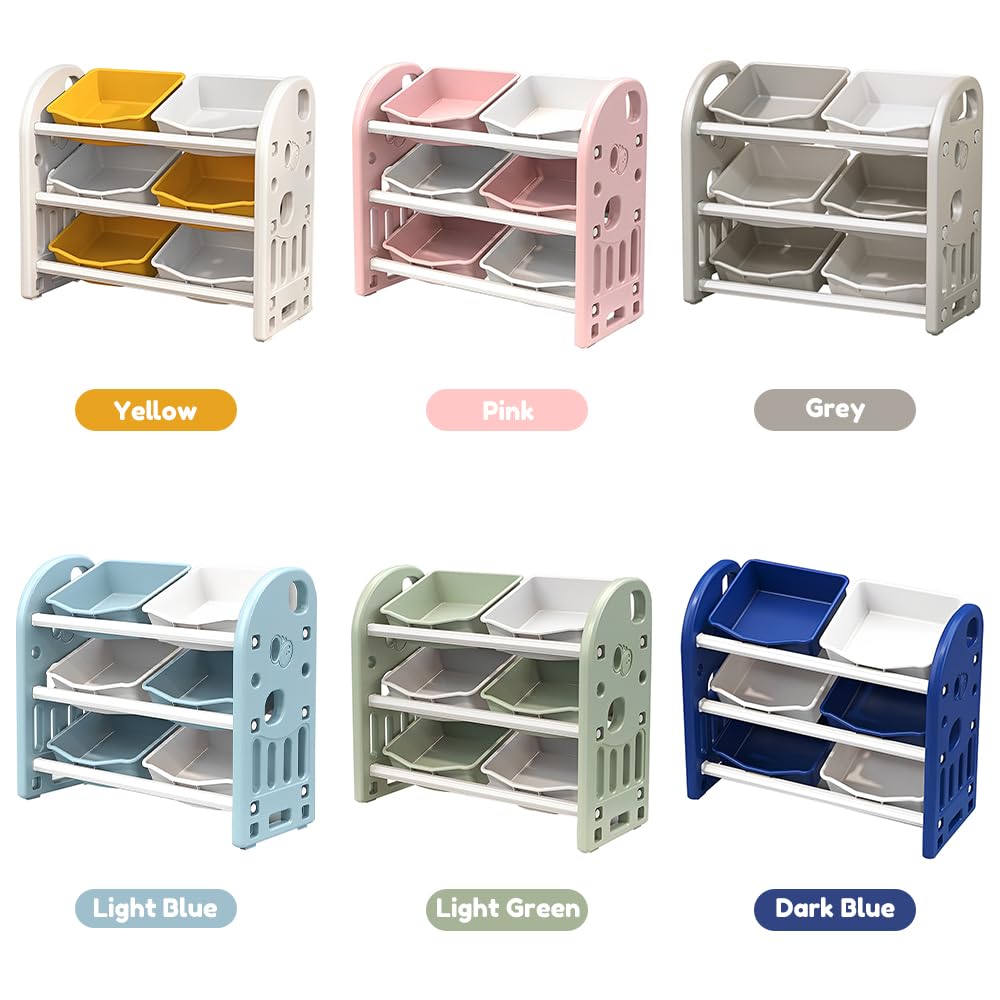 Kids Toy Storage Organizer, 3-Tier Multi-Functional Toy Shelf and 6 Toy Bins, Large Storage Capacity Toy Storage Cabinet for Kids Room, Playroom, Nursery Room(Light Blue)
