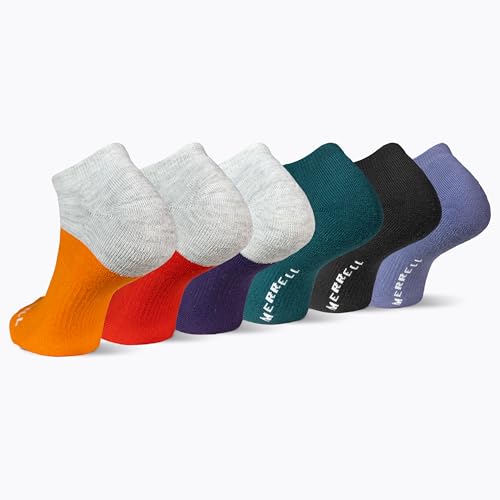 Merrell Unisex-Adult's Recycled Cushioned Socks Pack-Hiking Arch Support & Moisture Management, Low Cut-Gray Assorted (6 Pairs), M/L (Men's 9.5-12 / Women's 10-13)