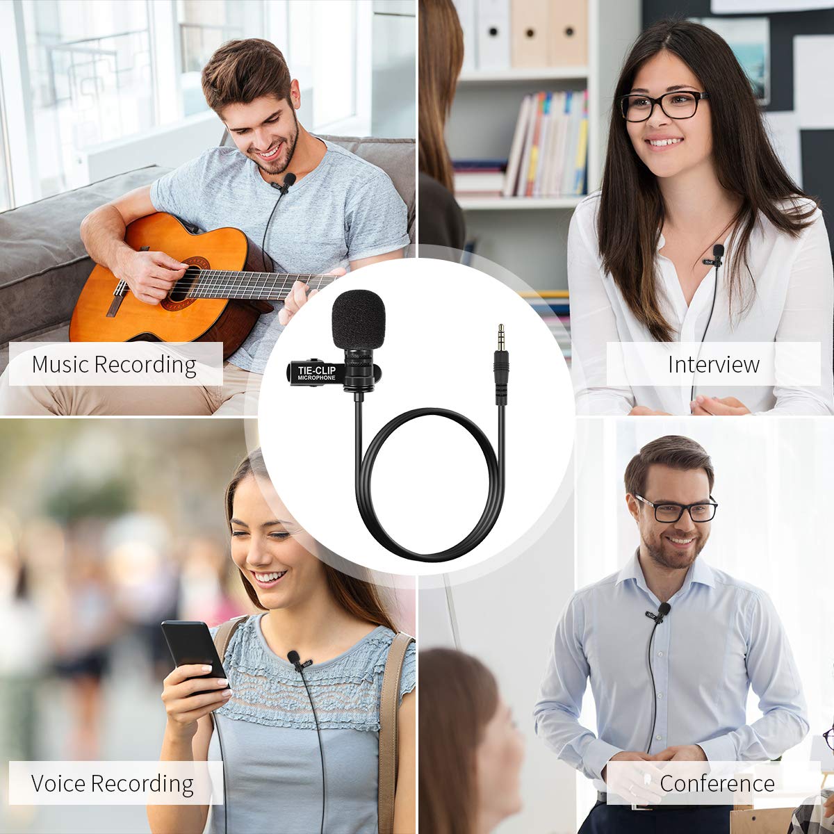 InnoGear Lapel Microphone with 6.5 Feet Extension Cable and 4 to 3 Pin Adapter 3.5mm Clip-on Omnidirectional Lavalier Mic for iPhone Android Smartphone