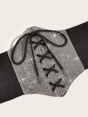Verdusa Women's Rhinestone Corset Waist Belt Waistband Elastic Retro Wide Belt Black M