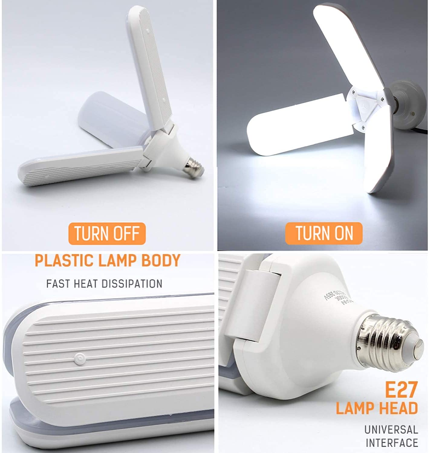 LED Garage Lights 45W 4500LM Deformable Led Garage Ceiling Lighting 3 Fan Blade E27/E26 LED Bulb Adjustable LED Corn Shop Lights for Warehouse,Garage,Workshop,Barn,Full Area,Basement (1 Set)