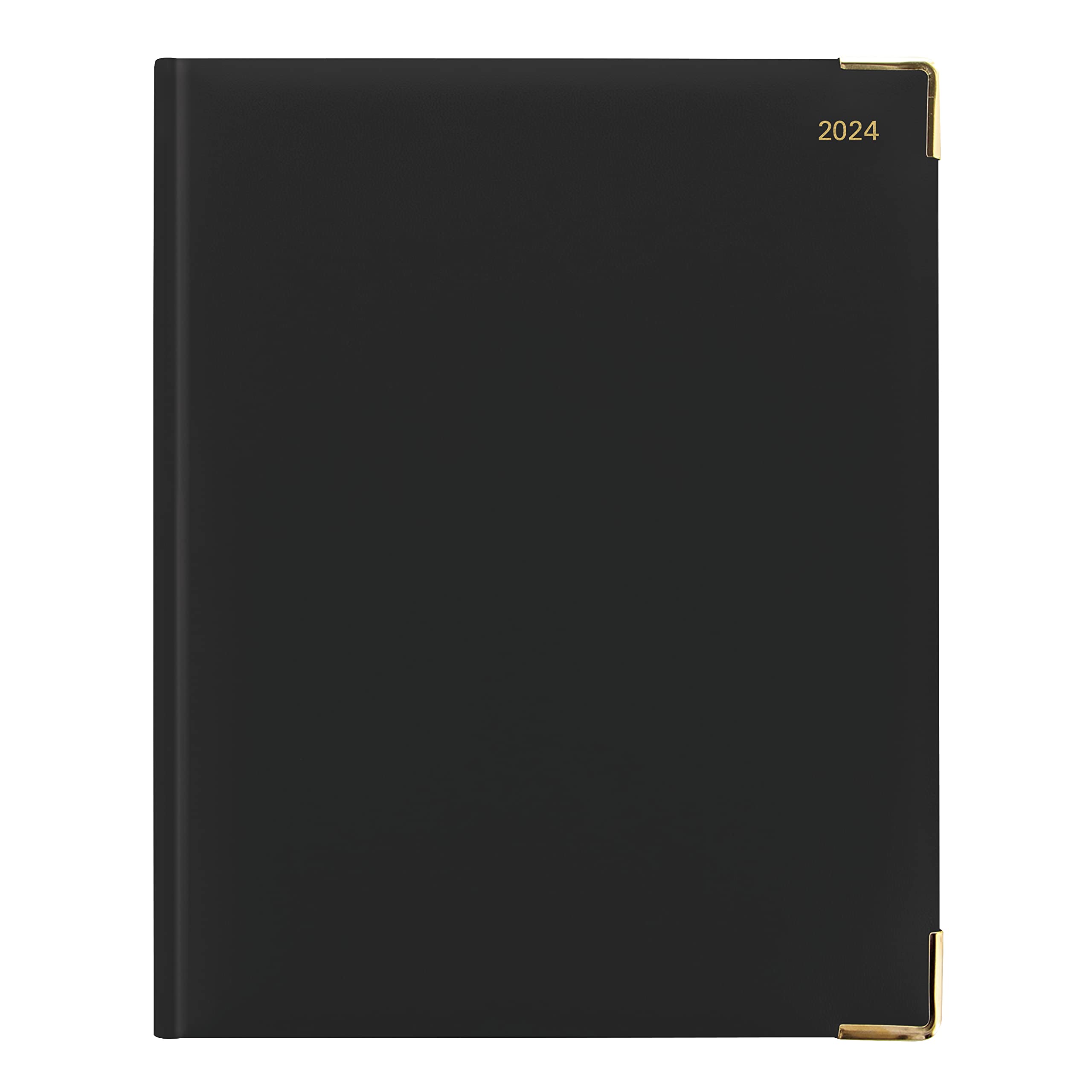 Letts of London Roma Weekly Planner, 12 Months, January to December, 2024, Italian Leather, Quarto Size, 10.25" x 8.25", Black (C33YIBK-24)