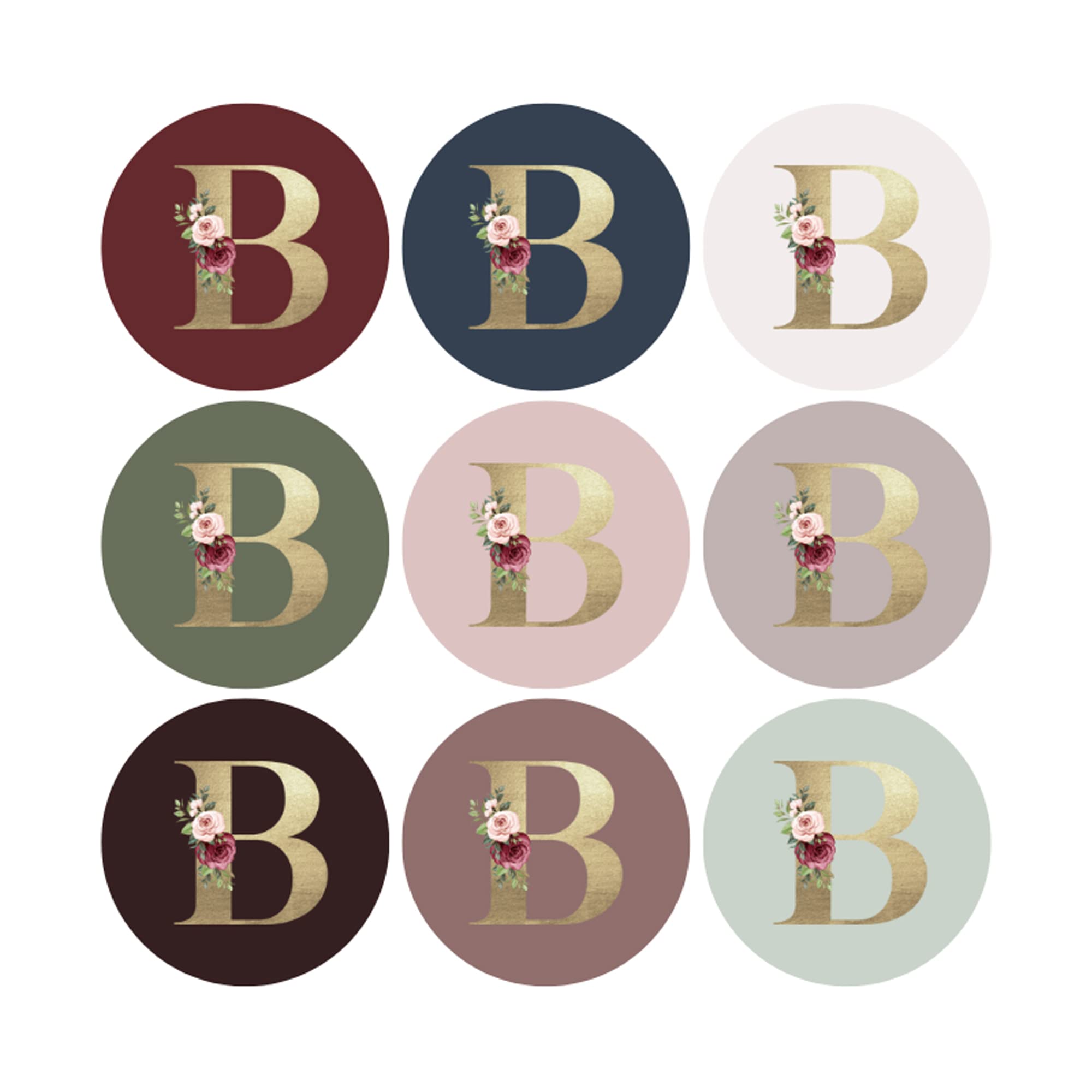 Mobiusea Creation Monogram Stickers| Gold Foil | Initial Envelope Seals Letter B | 9 Chic Color Assortments | Wedding Monogram Stickers| 1.4 Inch | 90pcs Floral Envelop Stickers Seals