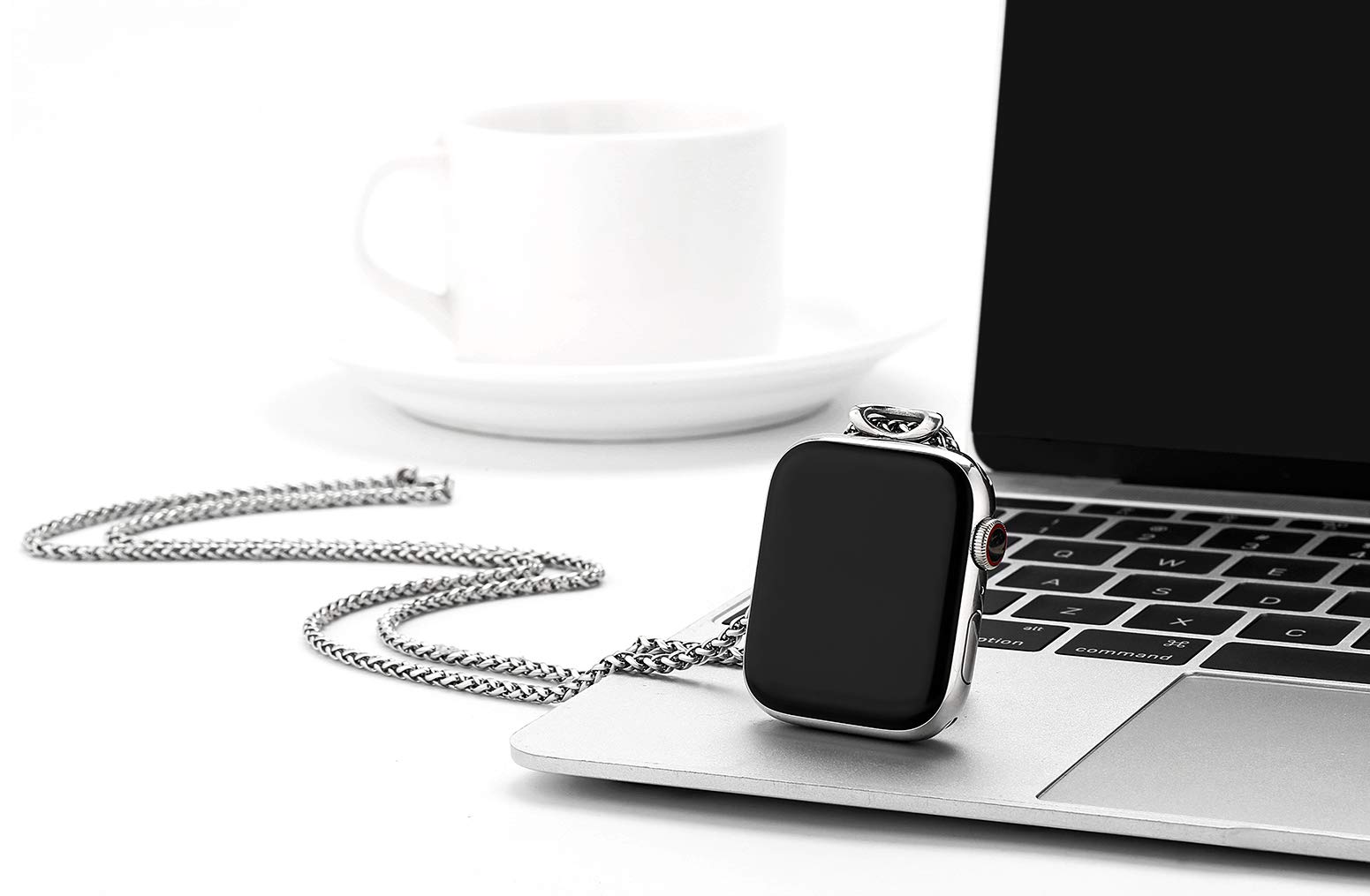 HiPai Necklace Adapter Pendant Compatible with Apple Watch, Infinity & Double Loop Connector Comes with 32inch Stainless Rollo Wheat Chain 3mm for iWatch Series 9/8/7/6/5/4/SE/Ultra 2/Ultra
