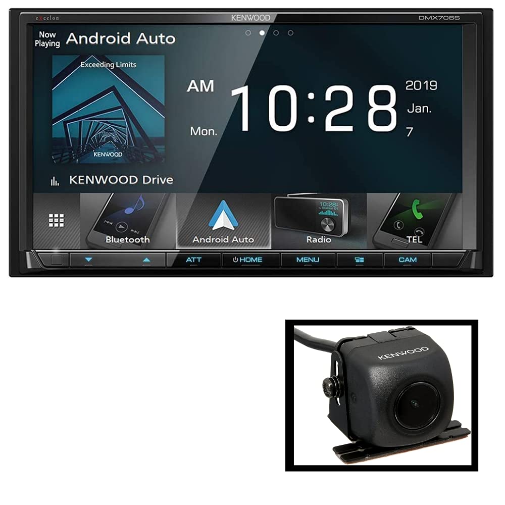 Kenwood Excelon DMX706S 6.95" WVGA Touchscreen Digital Multimedia Receiver with Apple CarPlay and Android Auto | Plus Kenwood CMOS-130 Rearview Camera with Universal Mounting Hardware