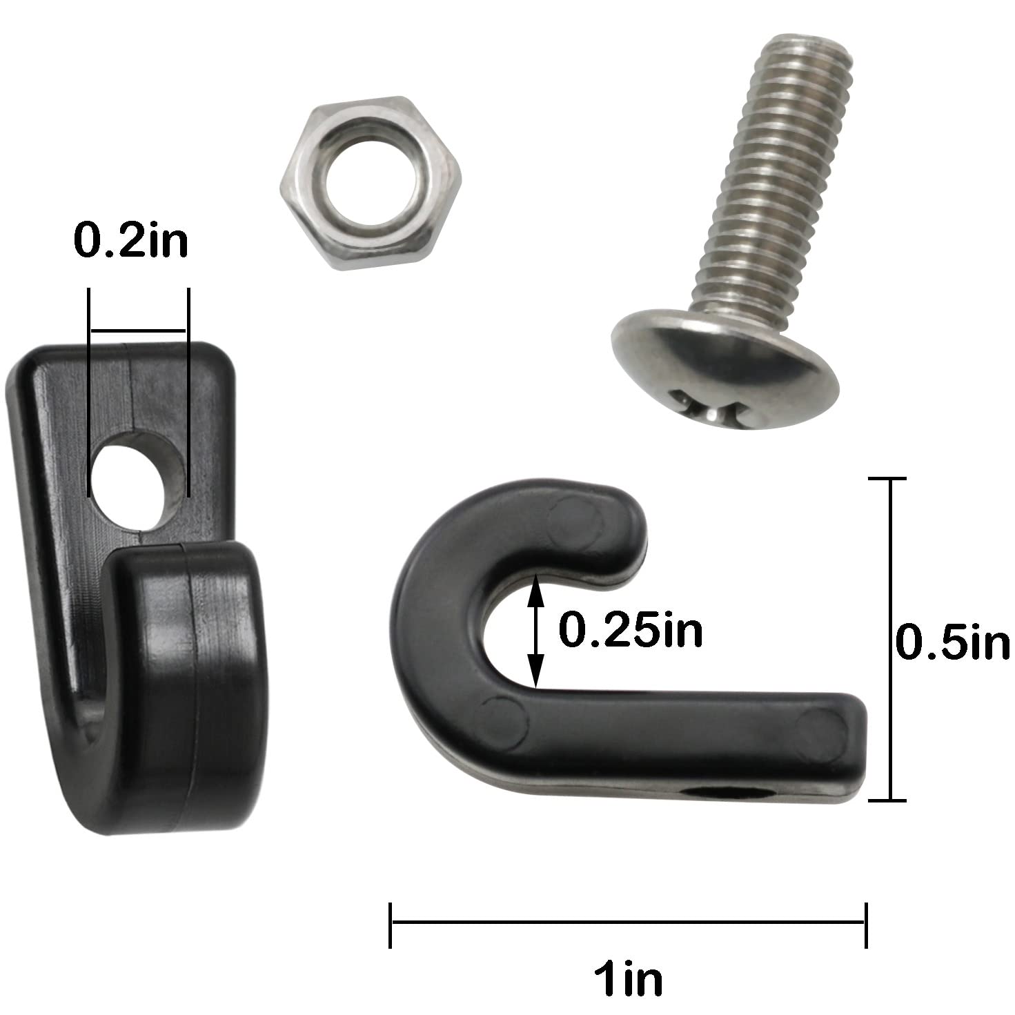 JJHXSM 16pcs 1" Nylon Buckle J-Hooks Black Lashing Hooks for Bungee Cord Yacht Kayak Accessories
