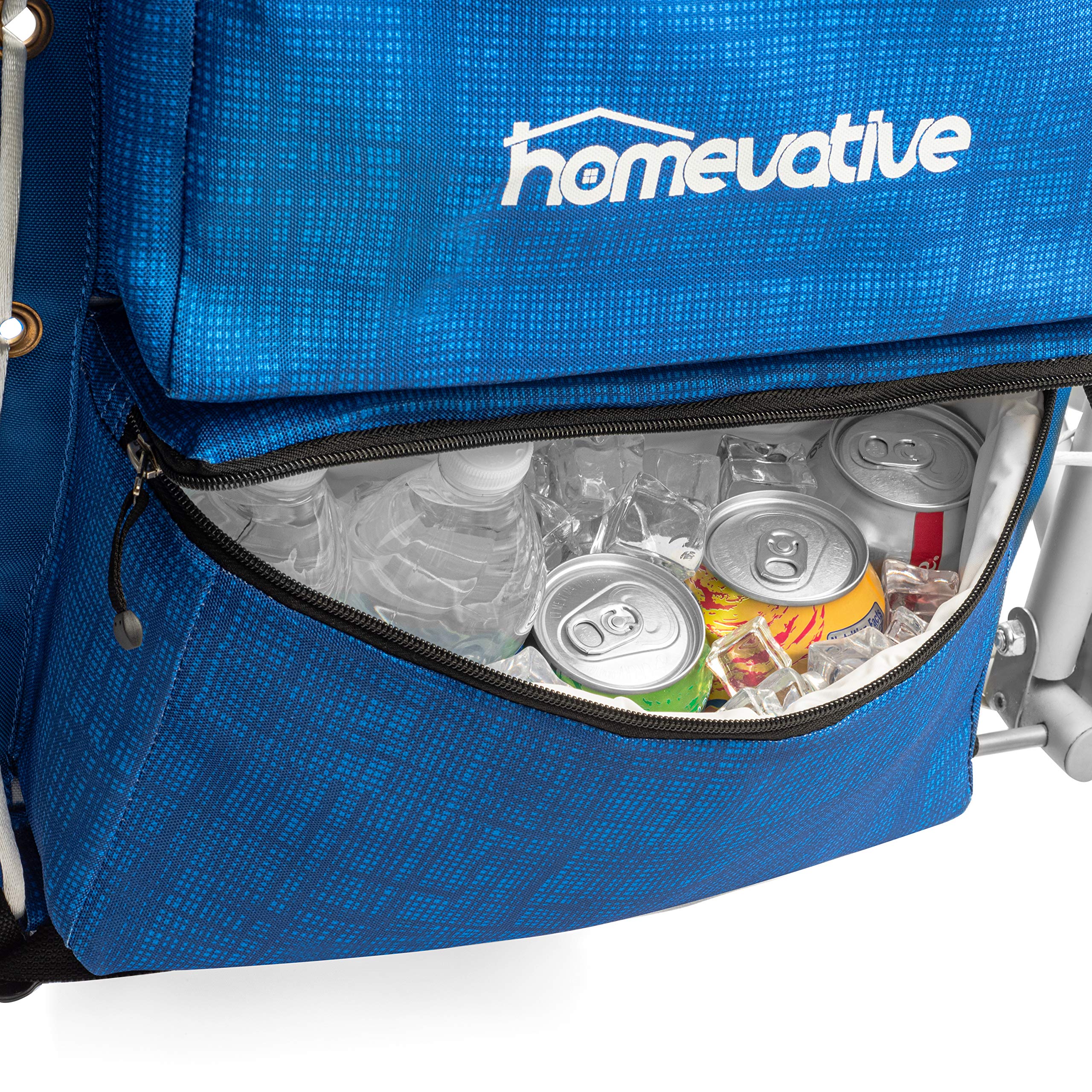 Homevative Folding Backpack Beach Chair with 5 Positions, Towel bar, Cooler Pouch, Storage Pouch, Cup Holder and Phone Holder