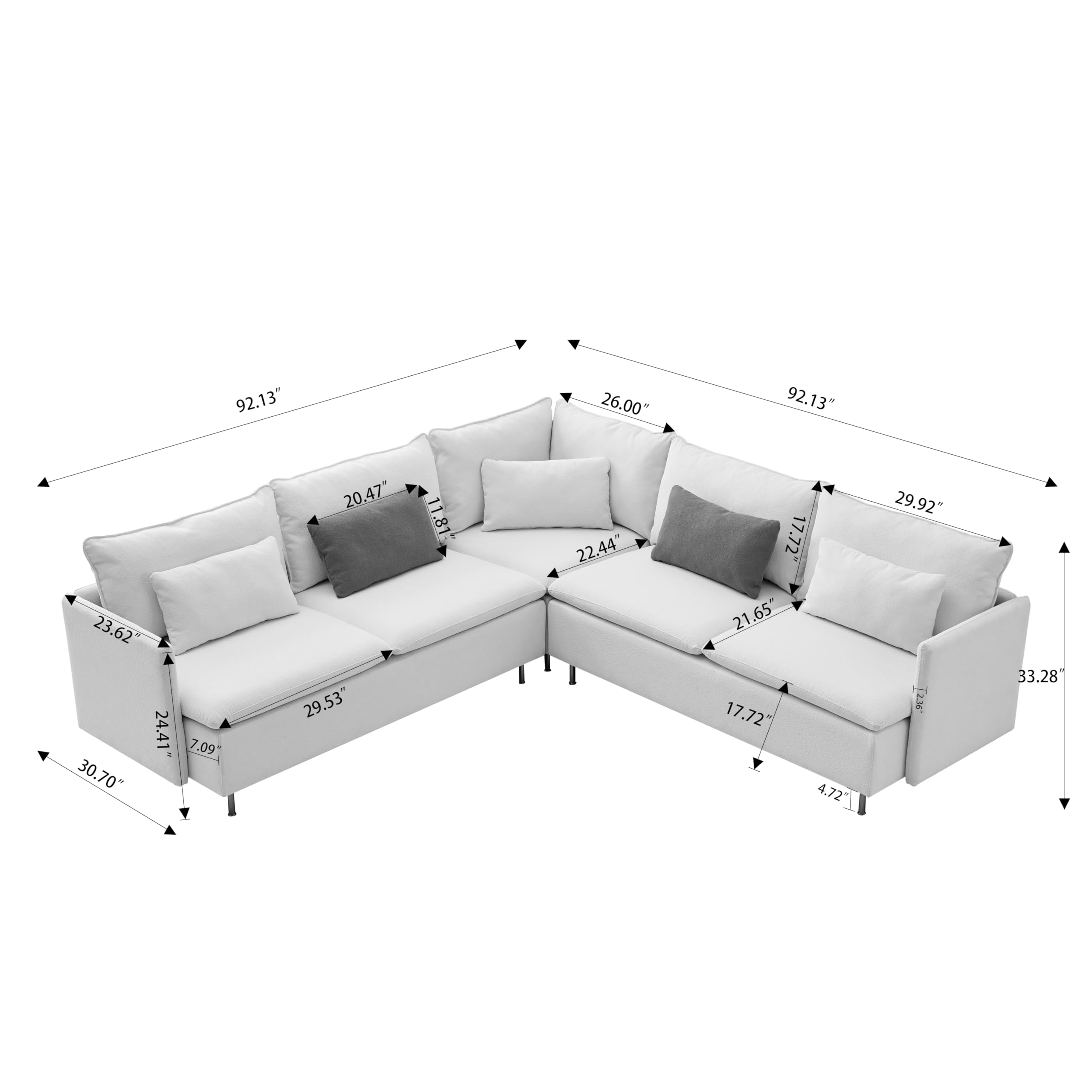 Tosaronia Modular Sectional Sofa Couch, 5 Seats Sofa Set for Living Room, L-Shaped Modern Teddy Fabric Modular Sofa Sleeper for Apartment (Orange)