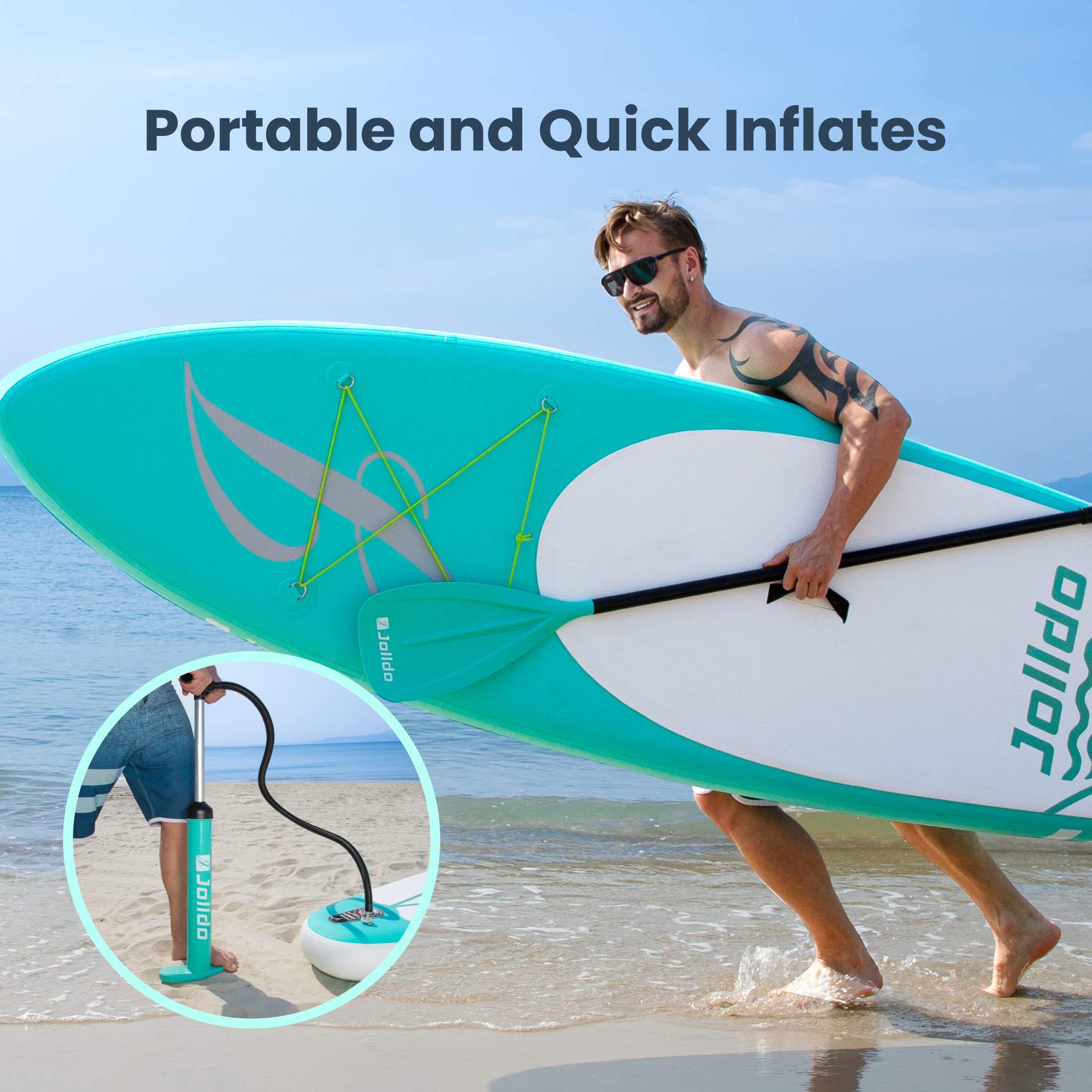 jolldo SUP Inflatable Paddle Board, Stand Up Paddle Board 10’6”×31"×6" Ultra-Light (17lbs) Paddle Board for Adults Youth, SUP with Bag, Adjustable Paddle, Pump, Leash, Fins, Repair Kit