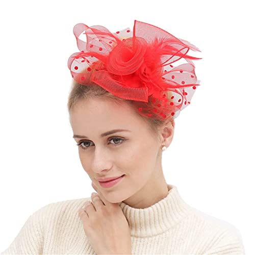 Lace Cocktail Hat Vintage Solid Hair Accessorie Girls Party s Hat Headwear Rose Red