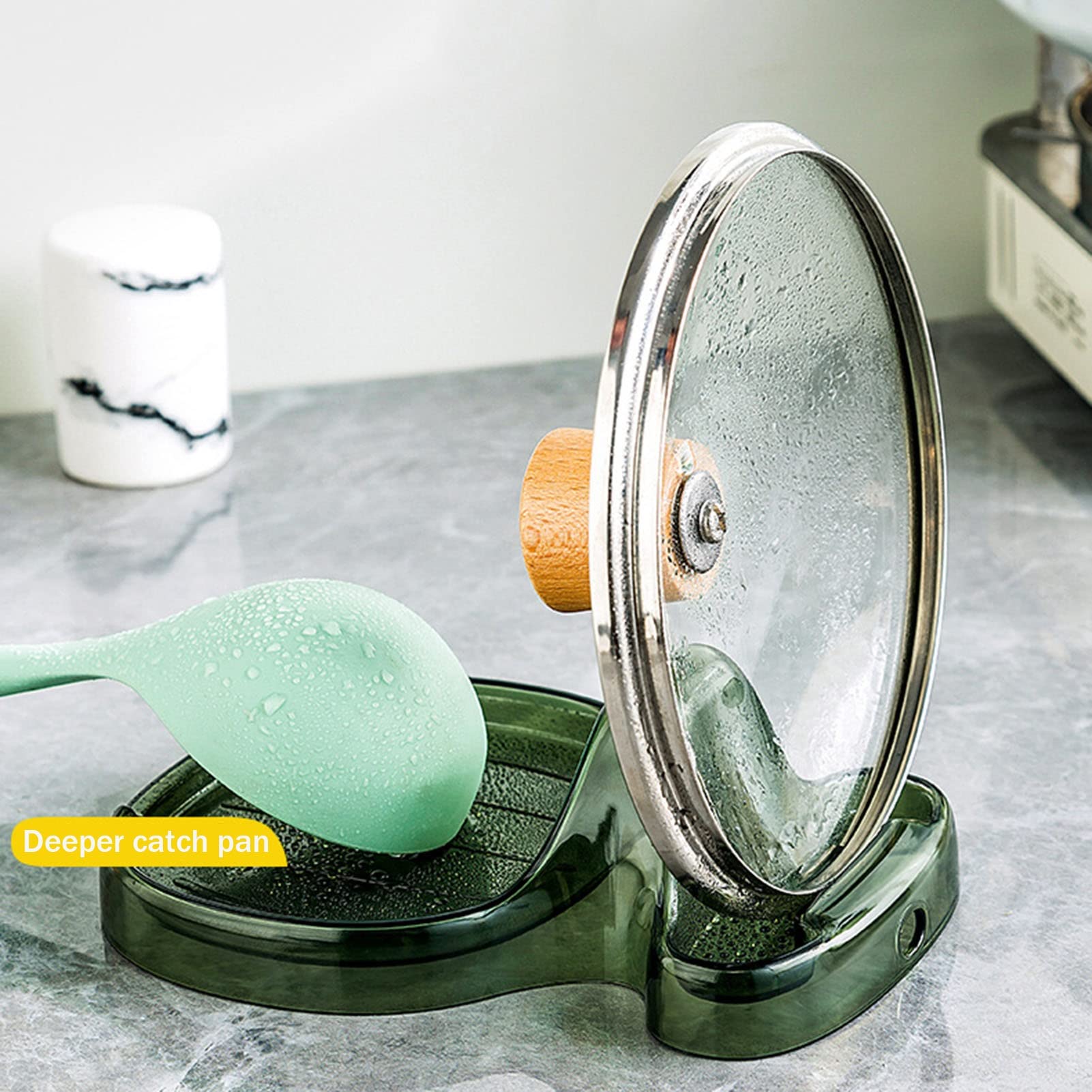 Multifunction Kitchen Spatula Rack, Versatile Pot Lid Ladle Holder, Board Spoon Rest Holder Drip Tray for Kitchen, Food Grade Plastic Spoon Holder, Multipurpose Spatula Pad Book Cutting (Color : Blac