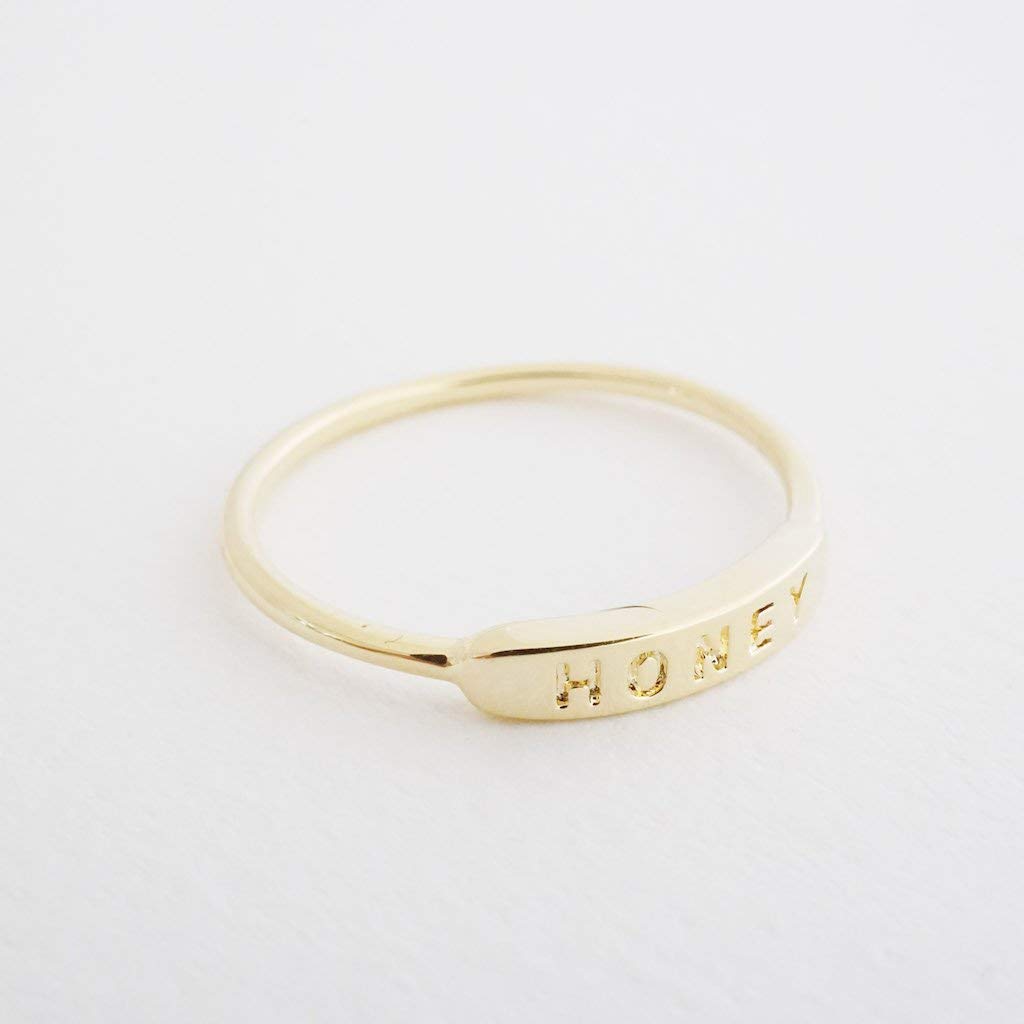 Honeycat "Honey Imprint Bar Ring in Gold, Rose Gold, or Silver | Minimalist, Delicate Jewelry (Gold, 6)