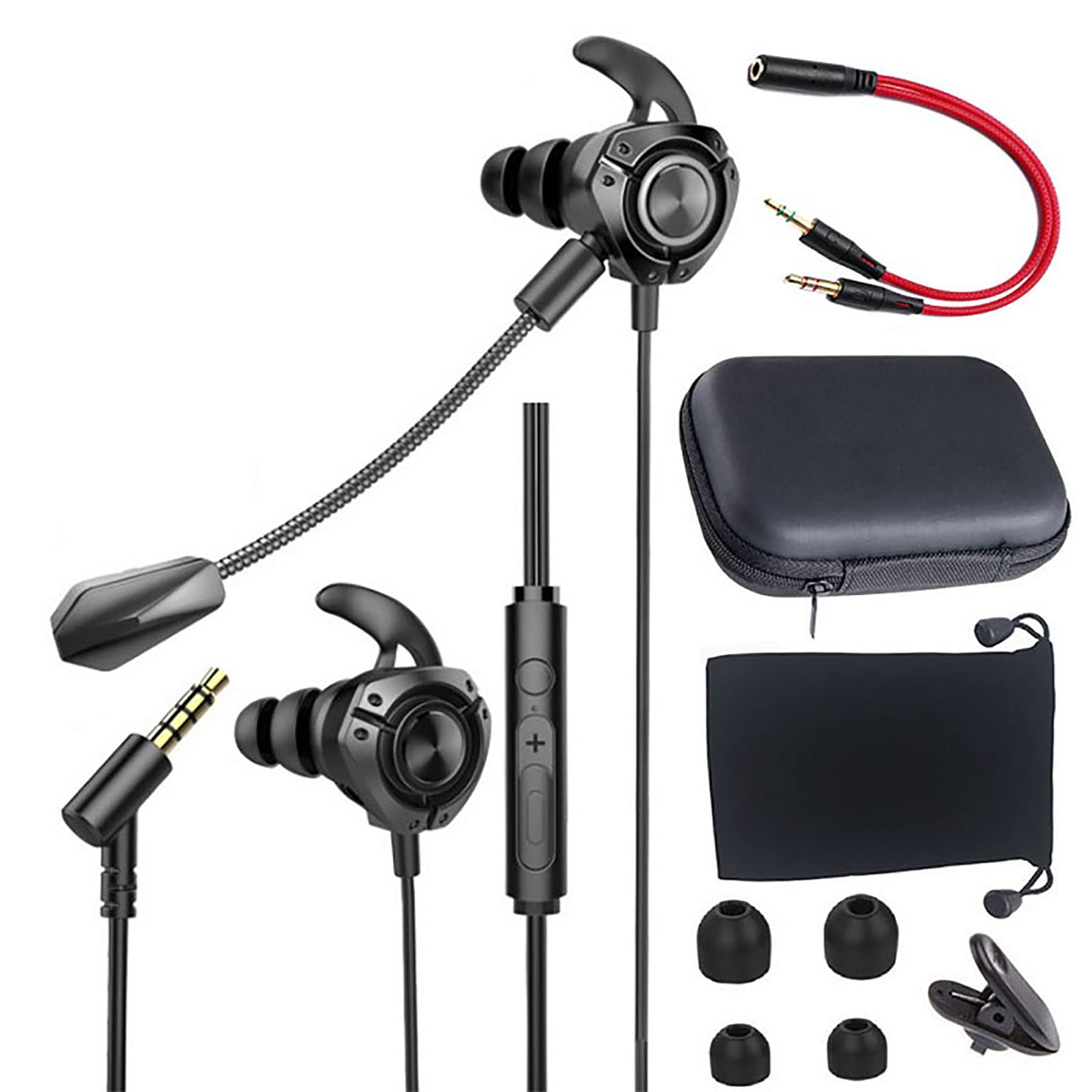 kai bao city Gaming Earbuds 3.5mm Jack with Microphone Headset with Detachable Mic Volume Control Headphone for Smart Phone PC Xbox One PS4 for iOS Android (Black 1)