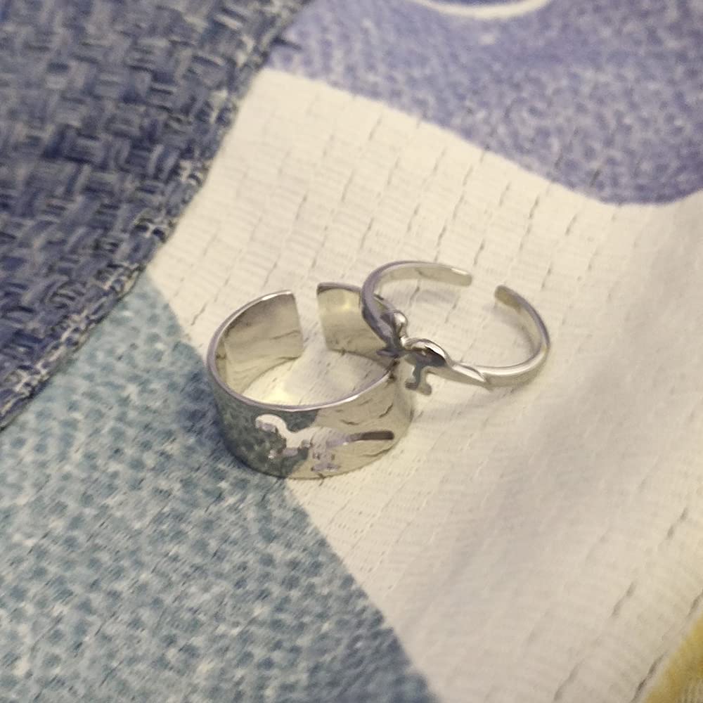 Matching Promise Open Rings for Couples Heart Dinosaur Lightning Statement Engagement Wedding Adjustable Ring Band Sets for Him and Her High Polished Comfort Fit Anniversary Valentine's Day Gifts,