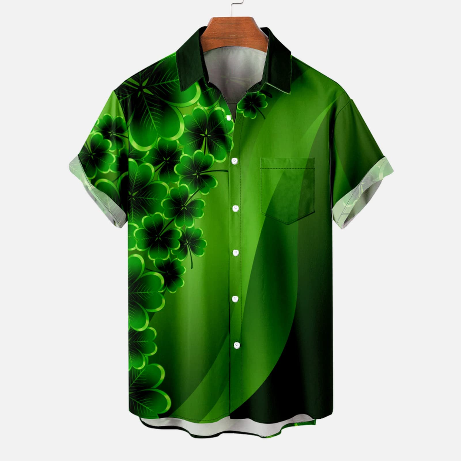 Mens St Patricks Day Shirt Irish Clover Print Button Down Shirts Short Sleeve Casual Loose Fit Beach Tshirts Tee Tops