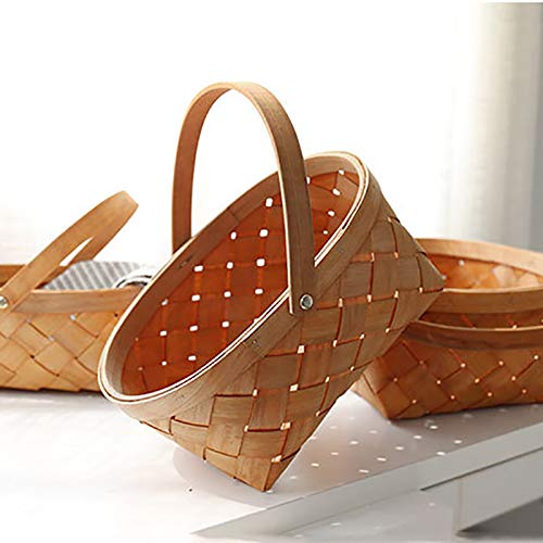 Jteyult Handmade Rattan Storage Container Storage Basket Wooden Storage Basket with Handle Storage Container