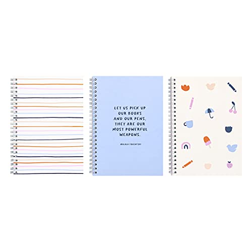 kikki.K x Malala Fund Collection - A5 Spiral Notebook 3pk in Multi-Color, 2 Unique Designs, and a Quote by Malala Yousafzai, Lined Paper, 120 Pages, 8.27" L x 6.14" W x 0.94" H