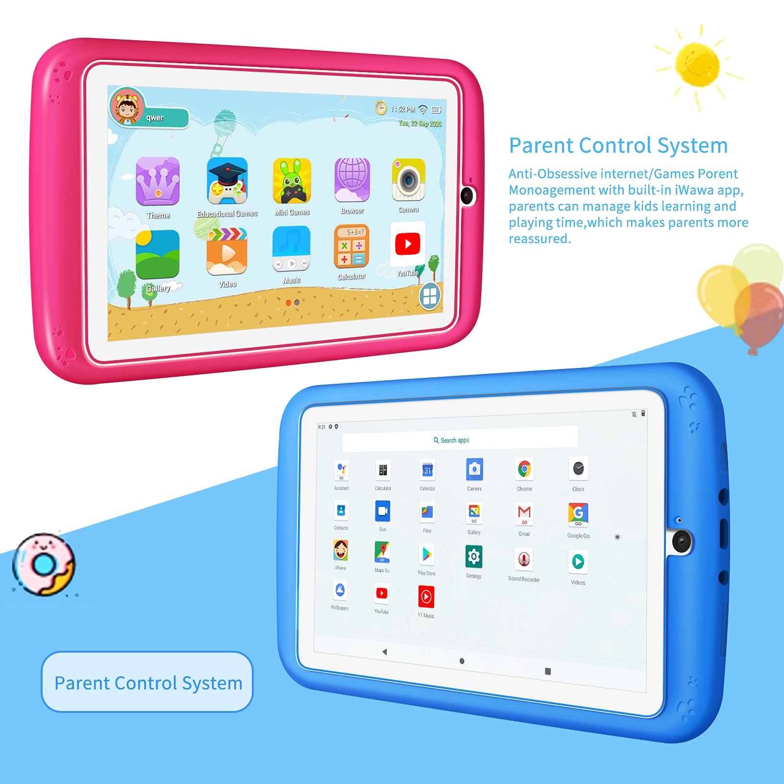 JUSYEA Kids Tablet 7 inch Android 10.0 - Kids for Tablet with Case - Quad Core - RAM 1GB | 16GB ROM - Kids Edition Tablets J3-3000mAh Battery | WiFi | Bluetooth, Entertainment | Education (Pink)