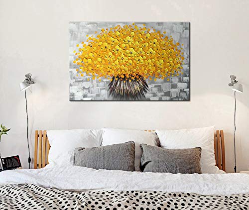 Huge Hand Painted Oil Painting Modern Textured Yellow Flower Wall Art Modern Abstract Floral Artwork