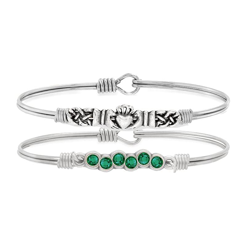Luca + Danni Claddagh Set Bangle Bracelet For Women - Brass Tone Petite Size Made in USA