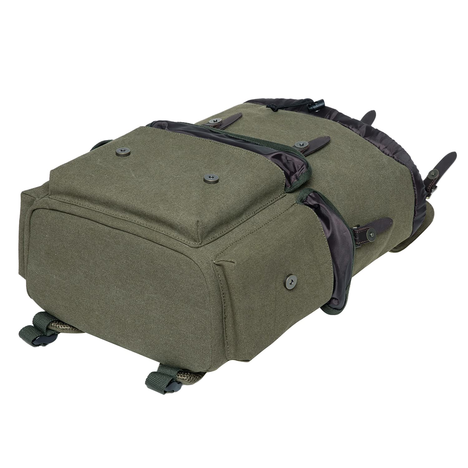 KAUKKO Vintage Casual polyster and Leather Rucksack Backpack(03-CANVAS ARMYGREEN)