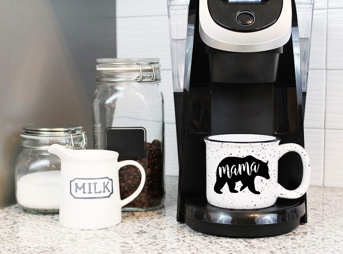 Mama Bear Mug & Papa Bear Mug - 13oz Ceramic Campfire Coffee Mug Set - Pregnancy Announcement New Parents Couples Gifts - Gift Ideas For Expecting Parents (White/Black)