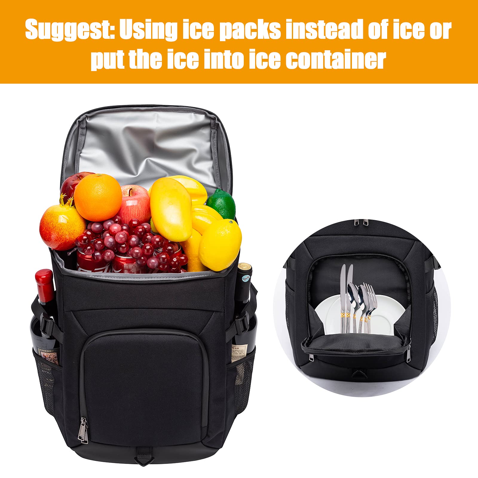 LEMONWORLD Backpack Cooler 40 Cans Insulated Leak Proof Soft Cooler Bag Lunch Backpack for Men Small Cooler Backpack, Black