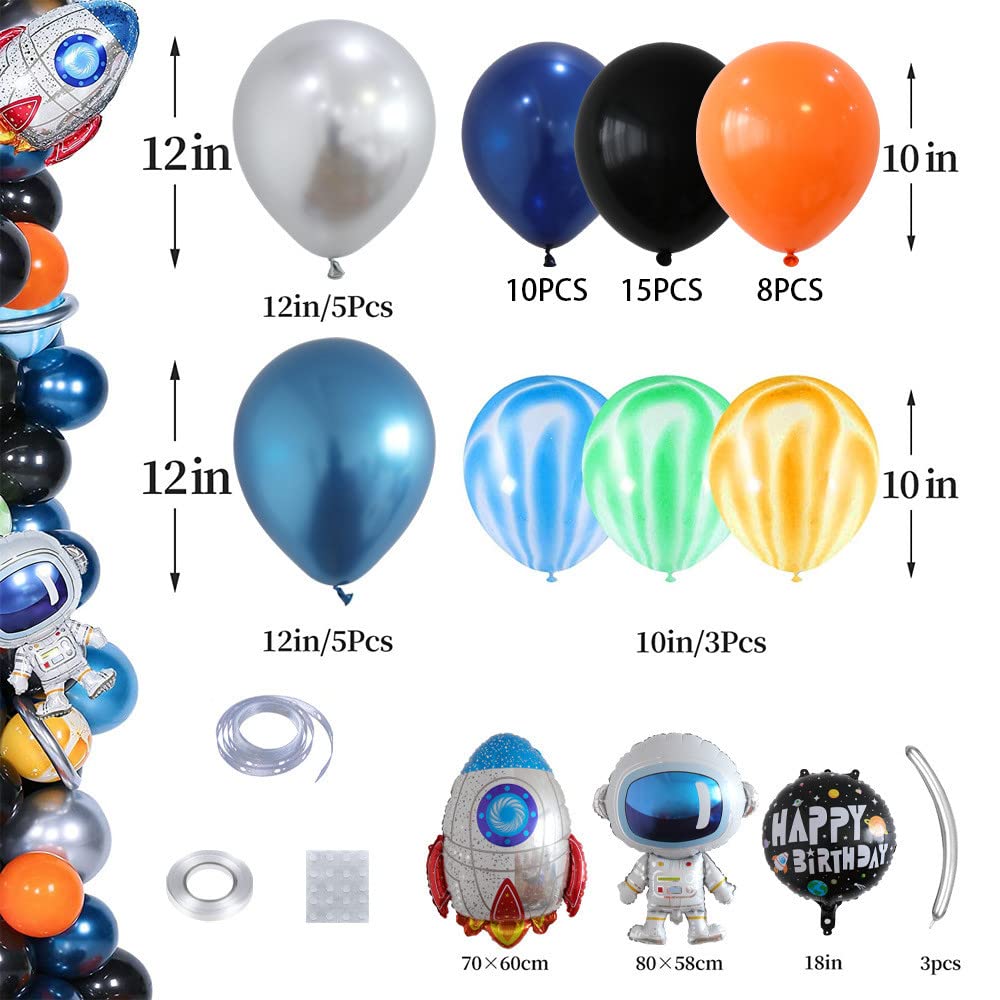 Night Blue Space Theme Astronaut Rocket Balloon Set Boys Birthday Party Decoration Arrangement Balloon Arch Kit Garland Decorations Set