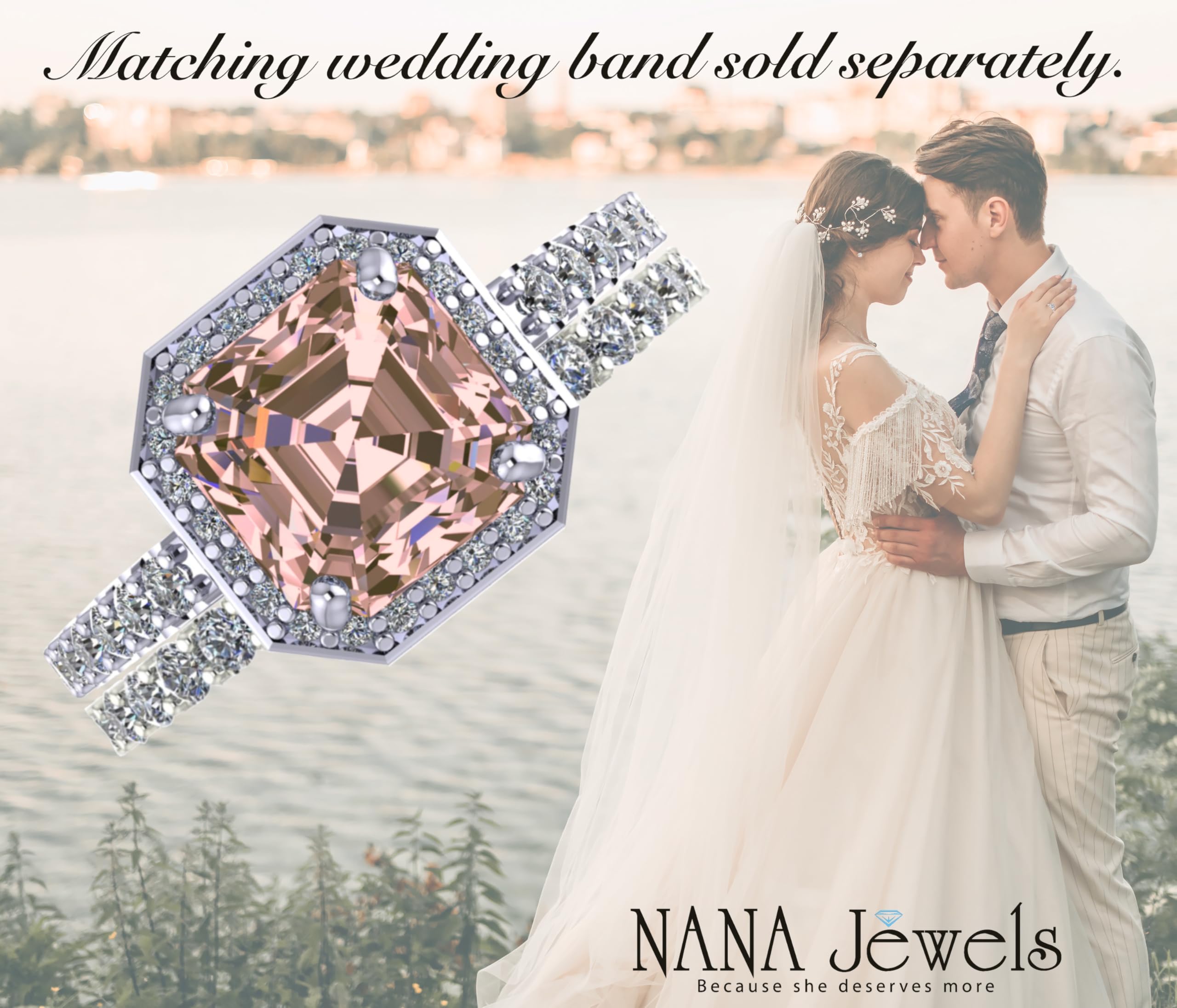 NANA Jewels 2ct Pure Brilliance Zirconia Halo Engagement Ring-Asscher Cut-Morganite-7.5