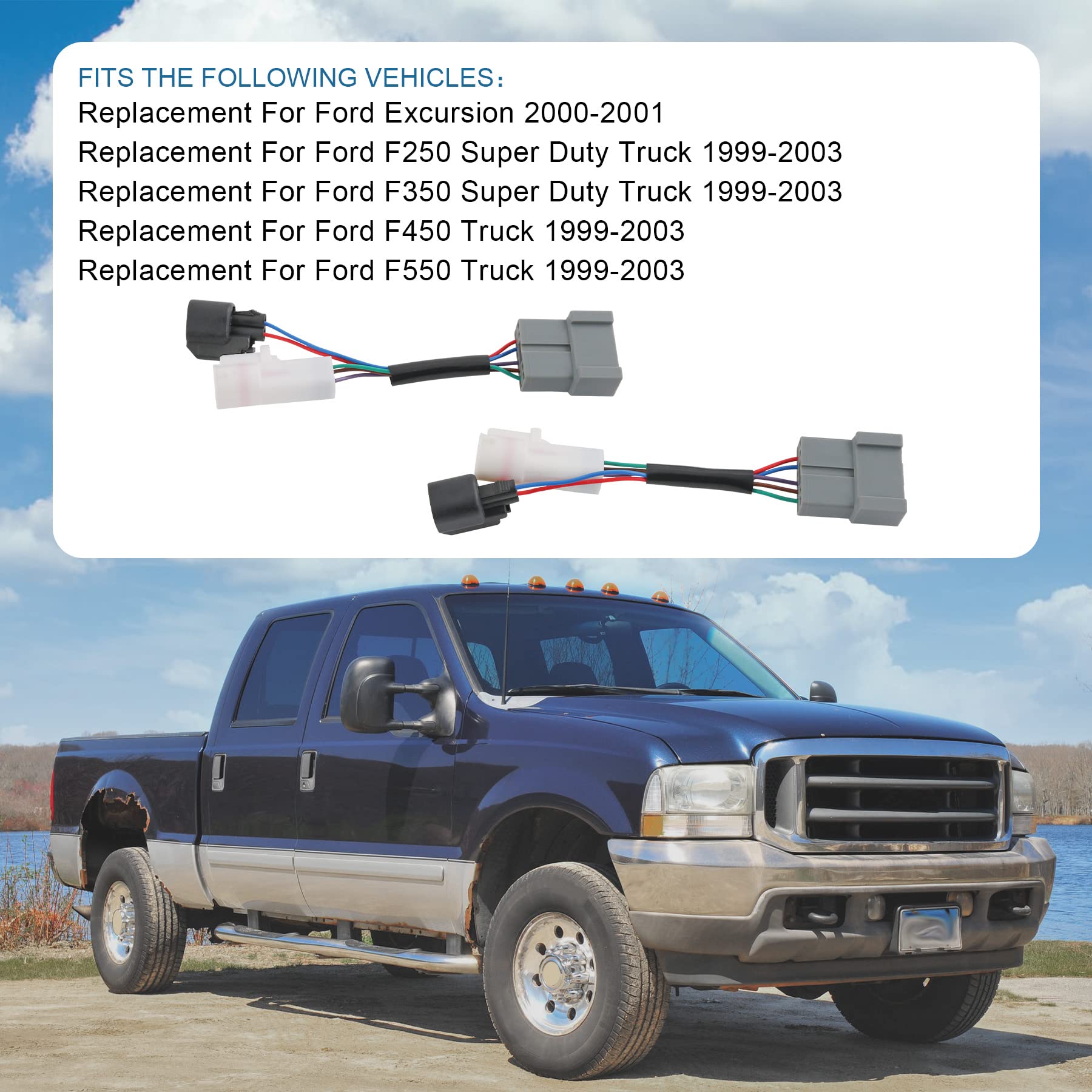 JDMSPEED New Mirrors Power Heated Upgrade Harness Adapter LH RH Pair Set Replacement For Ford Excursion 2000-01, Replacement For Ford F250 F350 F450 F550 1999 2000 2001 2002 2003 Mirror Wiring Adapter
