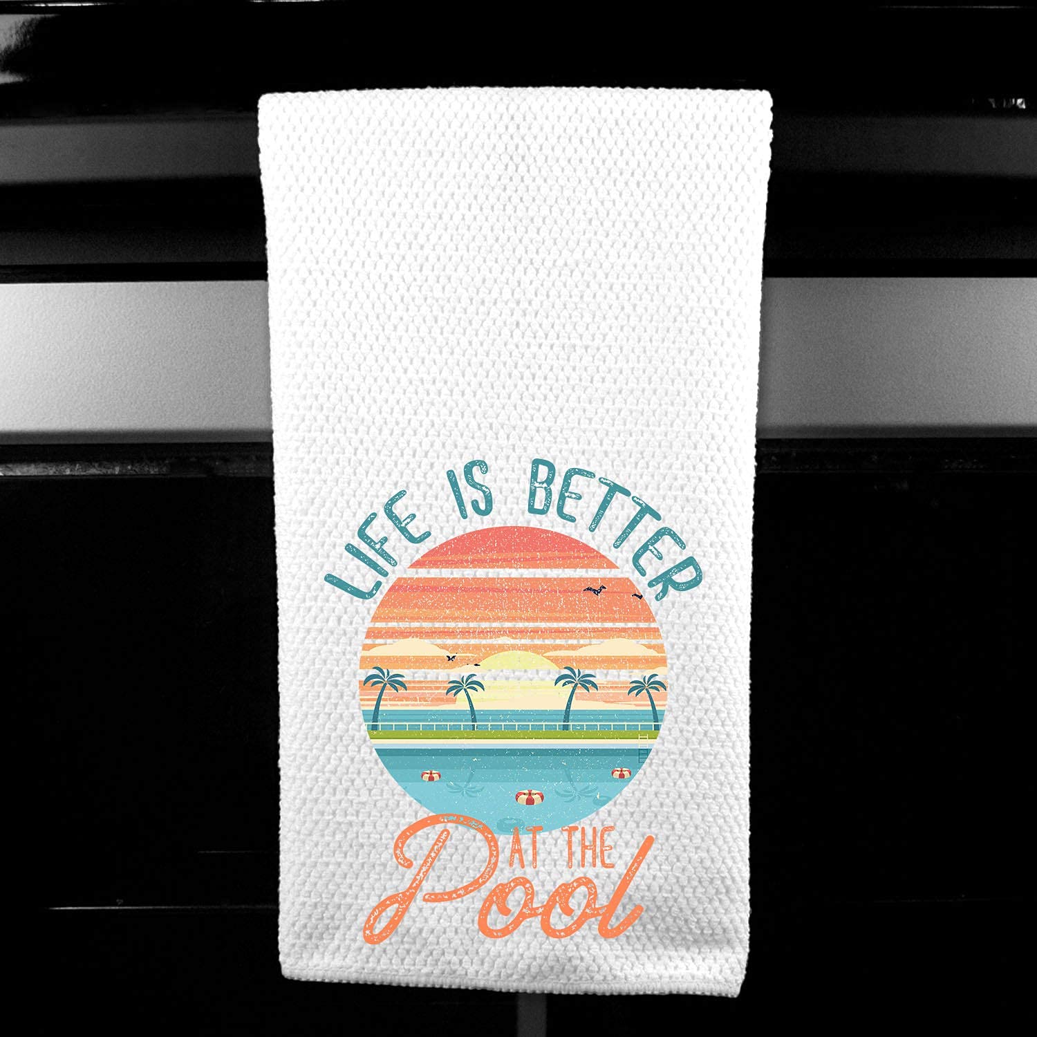 Life is Better at the Pool Swimming Retro Kitchen Bar Tea Towel Microfiber