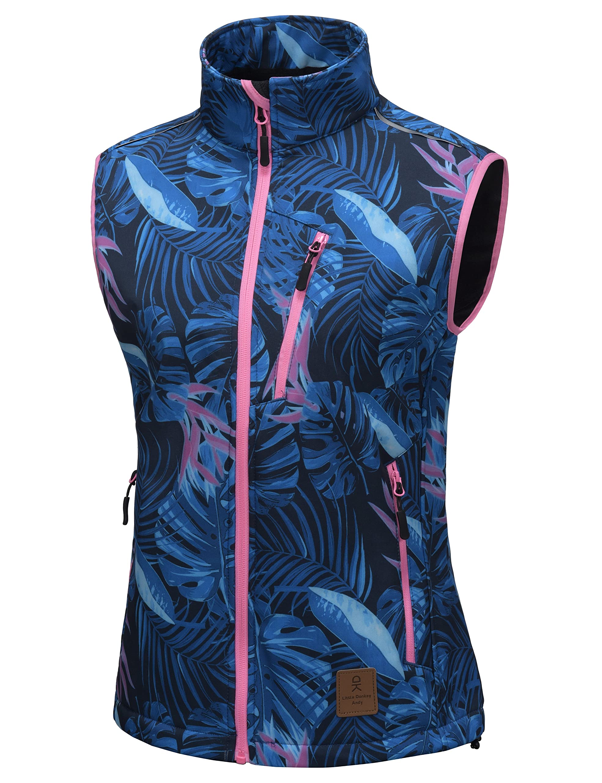 Little Donkey Andy Women's Lightweight Fleece lined Golf Vest Windproof Sleeveless Softshell Jacket for Hiking Travel Blue Floral S