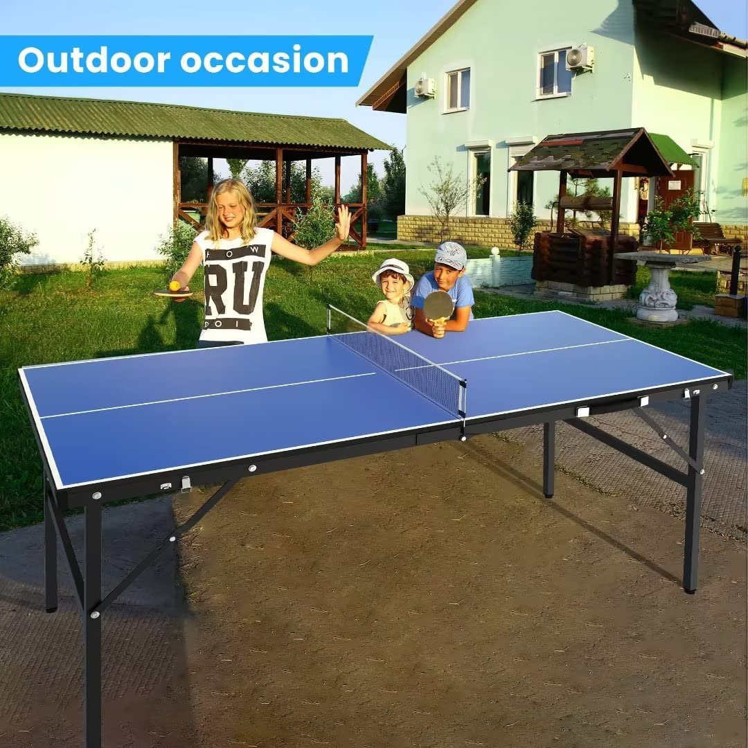 NOIFUM Foldable Table Tennis Table, Portable Ping Pong Table Game Set,60x26x27.5 Inch, Blue