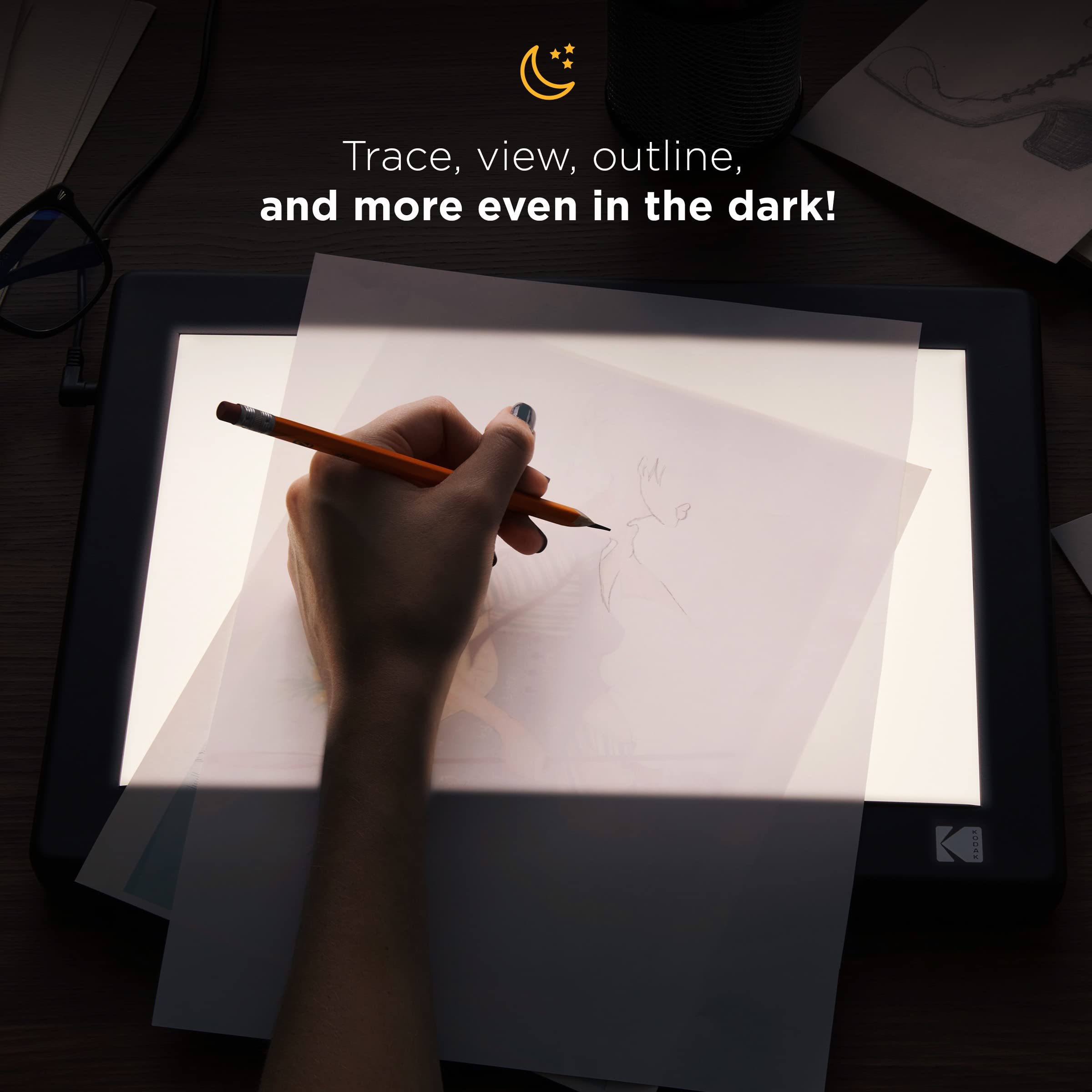 KODAK LED Light Box 7βx5β for Negatives, Slides & Films | Illuminated Board Panel for Viewing & Scanning Photos, Tattoo Drawing, Artist Sketching, Stenciling & More | Glare-Free, Battery & USB Powered