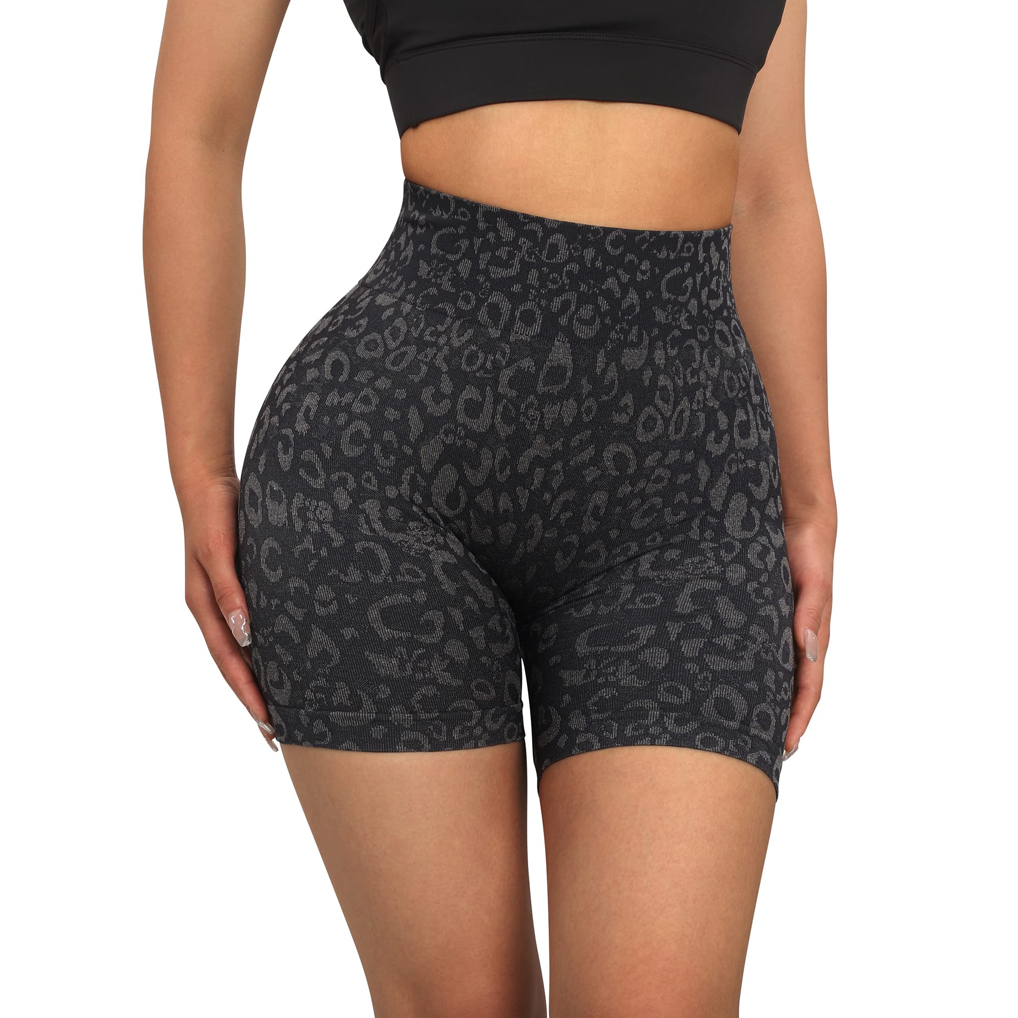 MOOSLOVER Women Seamless Booty Biker Shorts Scrunch Butt Lifting High Waisted Workout Shorts(M,#1 Leopard-5")